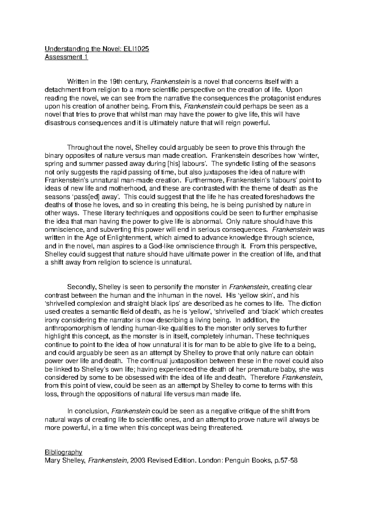 Understanding the Novel- Assessment 1 - Understanding the Novel ...