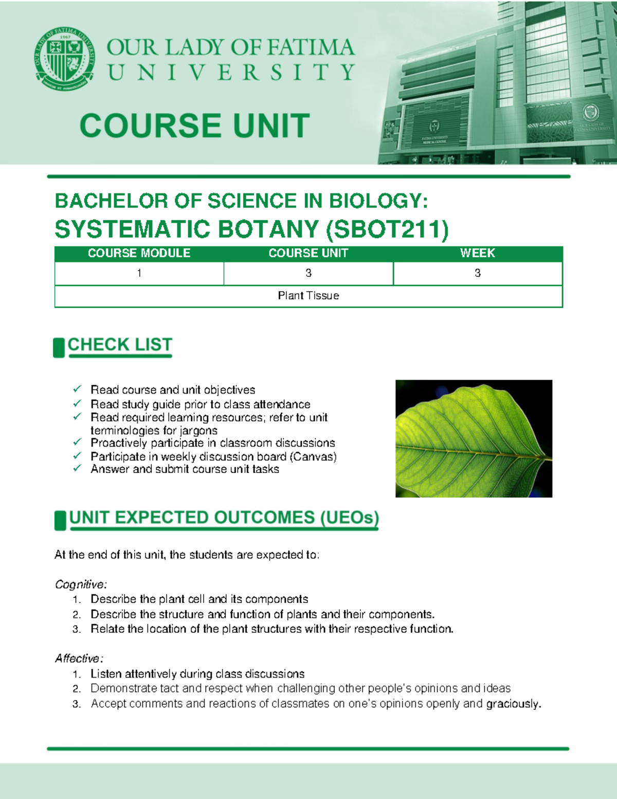 01 SBOT211 Course Unit 3 - BACHELOR OF SCIENCE IN BIOLOGY: SYSTEMATIC ...