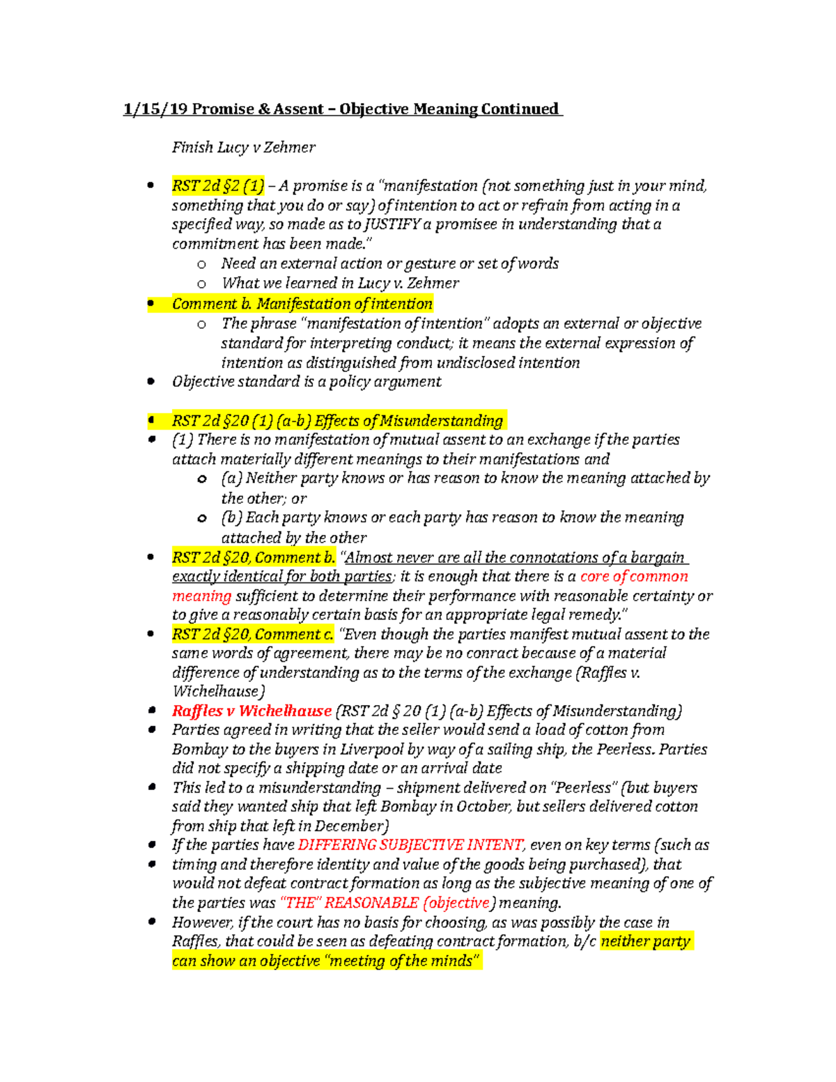 January 15, 2019 - Contract Notes - 1/15/19 Promise & Assent ...