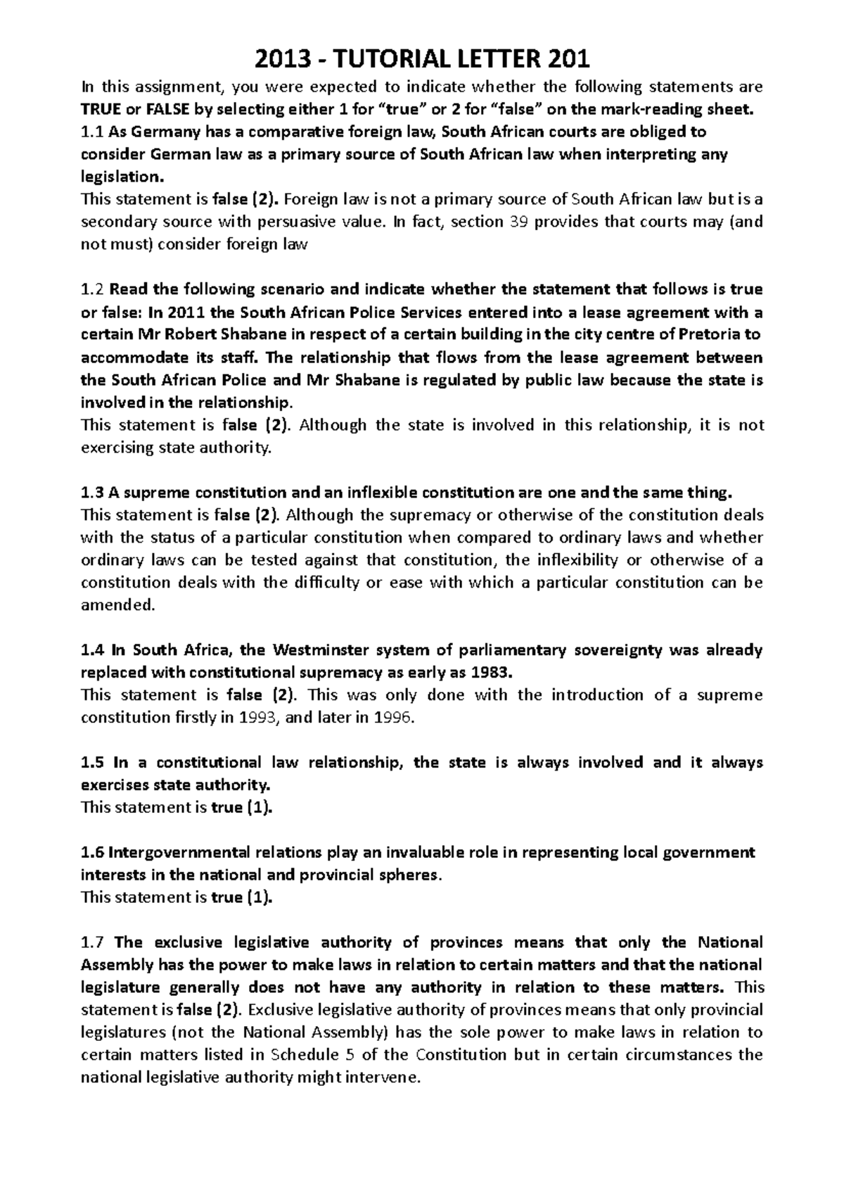 02 CSL2601 Multi Choice Questions 2013 TL 201 - 2013 - TUTORIAL LETTER 201 In this assignment ...