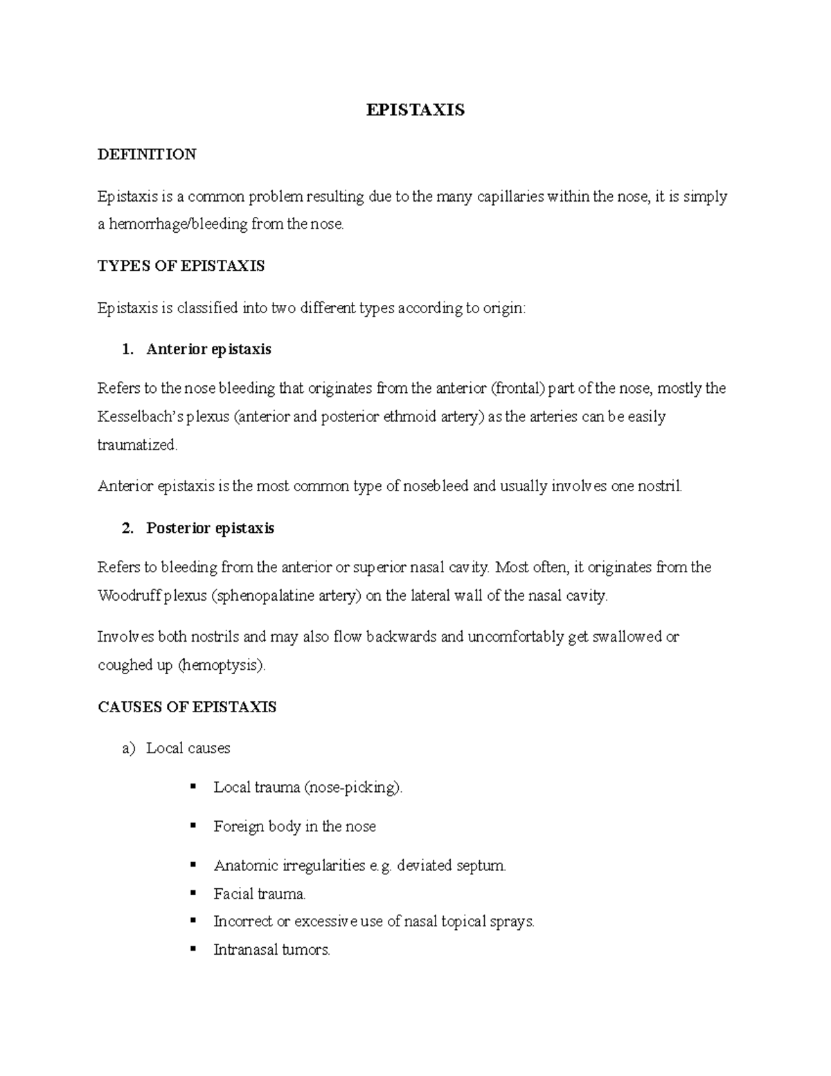 Epistaxis 2 - EPISTAXIS DEFINITION Epistaxis is a common problem ...