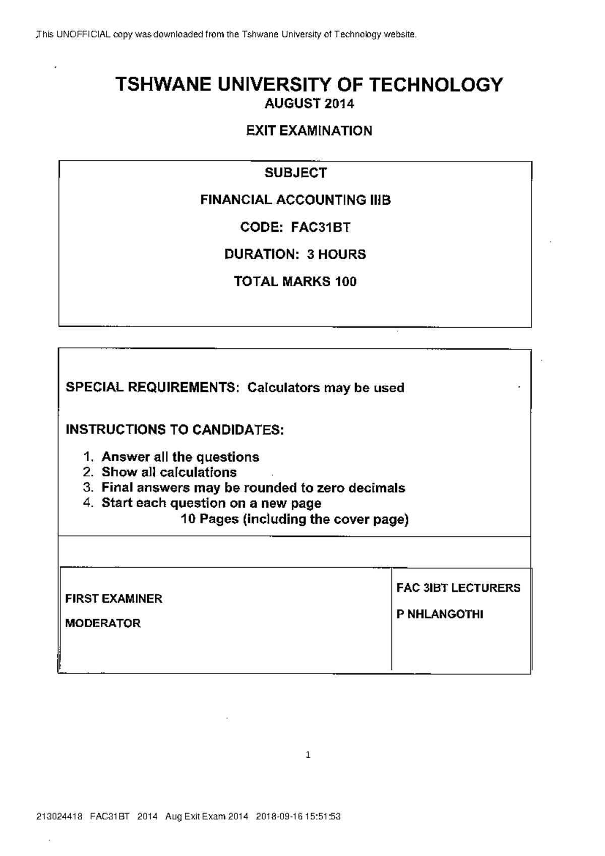 Exam 2014, questions - This UNOFFICIAL copy was downloaded from the ...