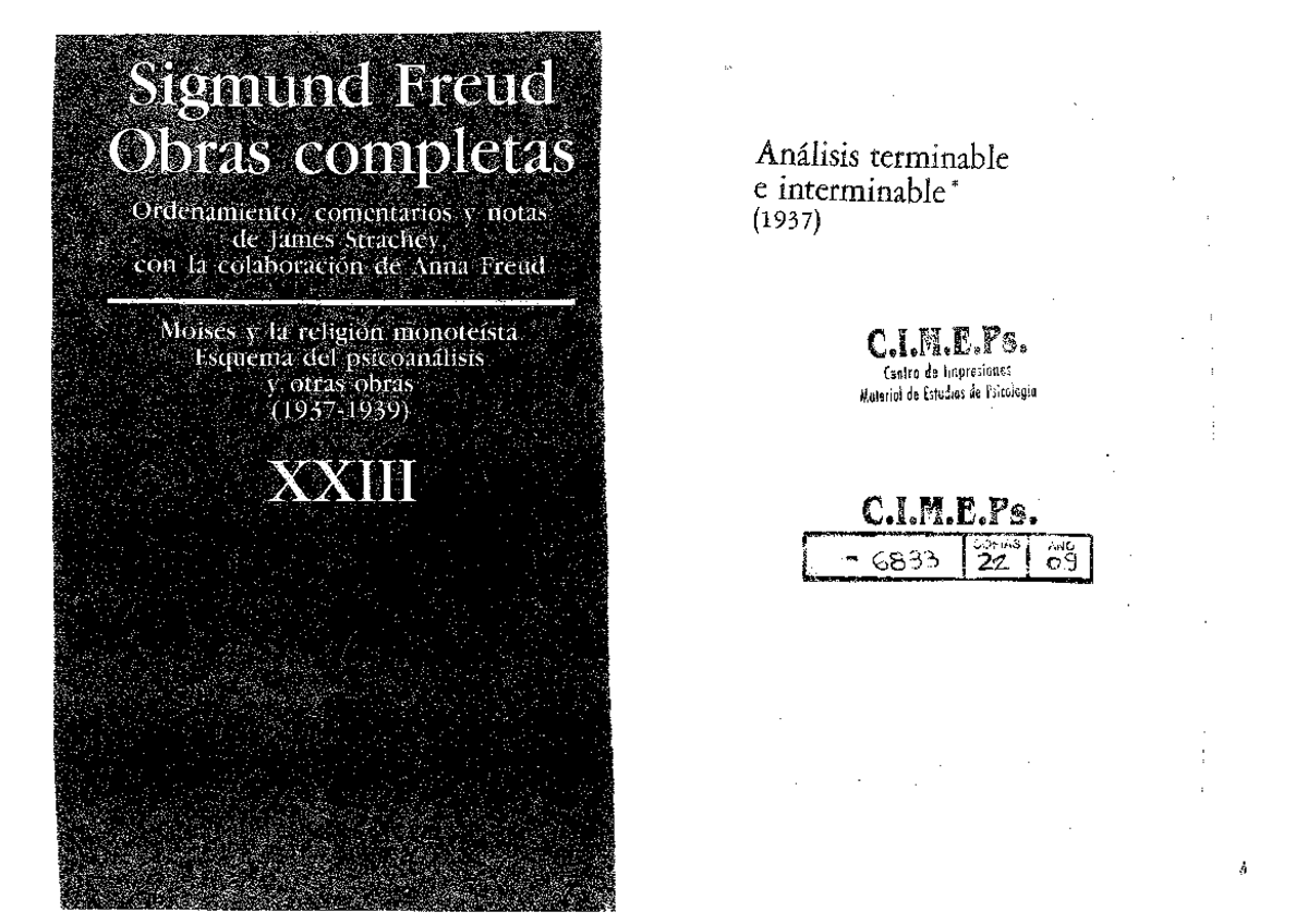 Sigmund Freud. analisis terminable e interminable - Psicológica - Studocu