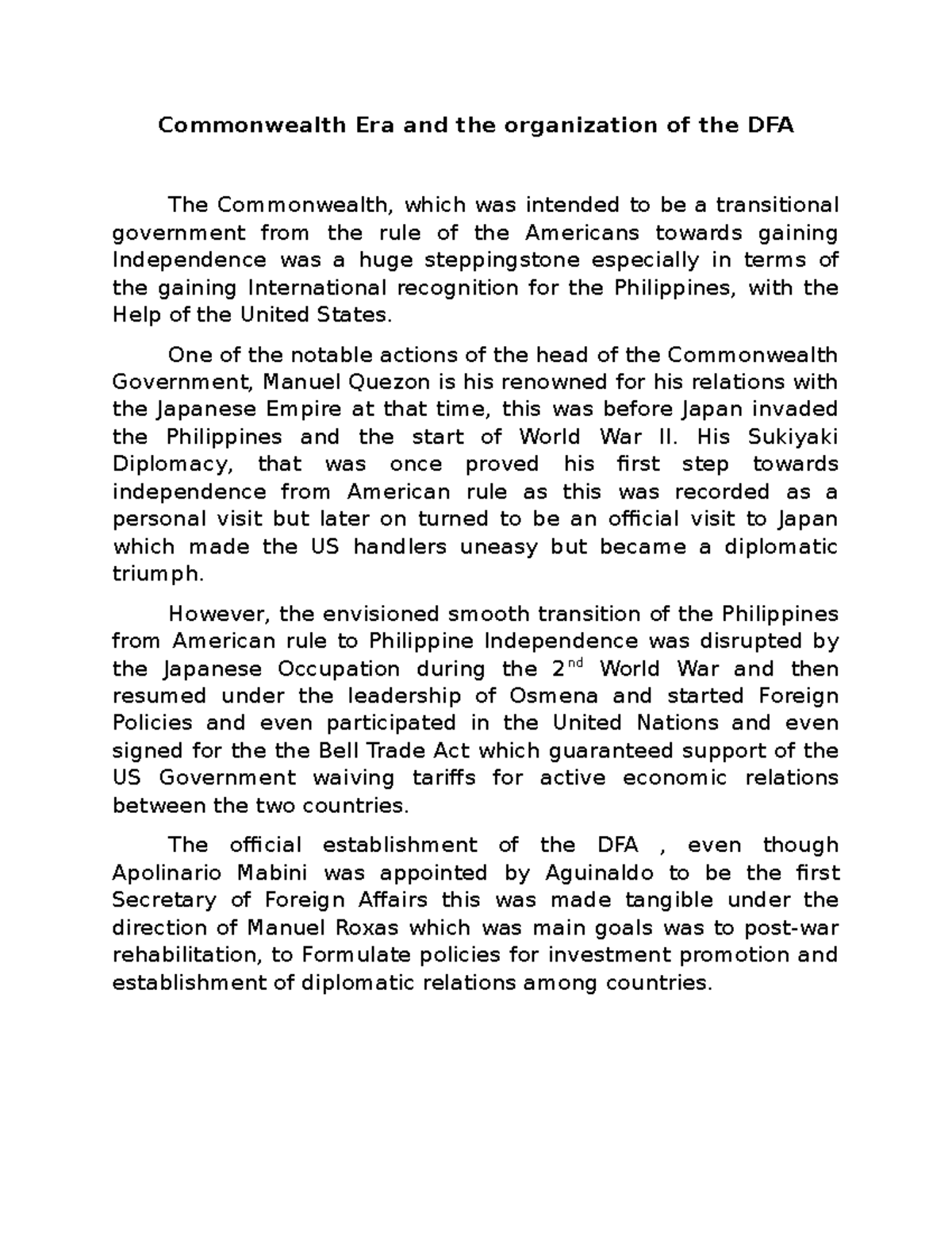 Commonwealth Era and the organization of the DFA - AB Foreign Service ...