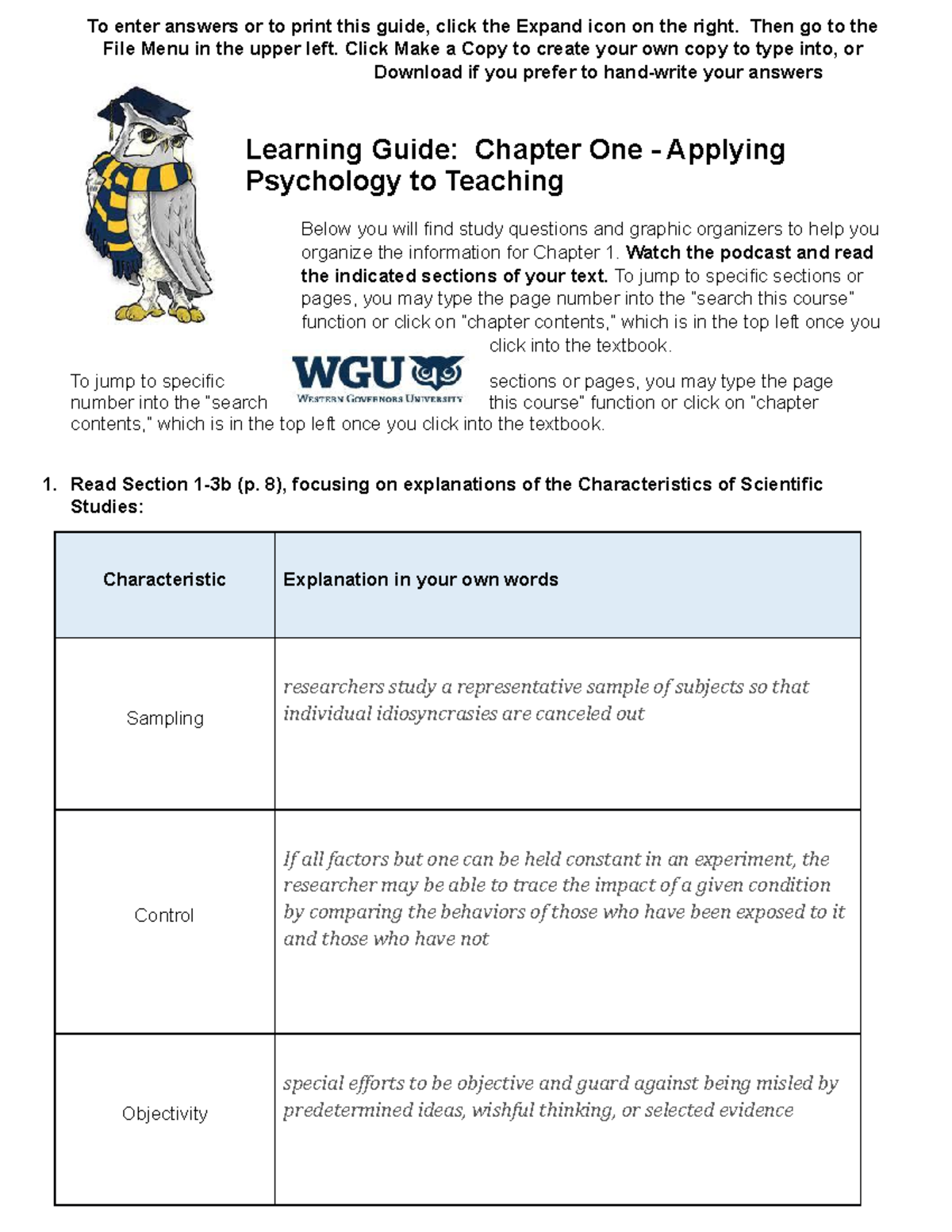 Chapter 1 Learning Guide - To enter answers or to print this guide ...