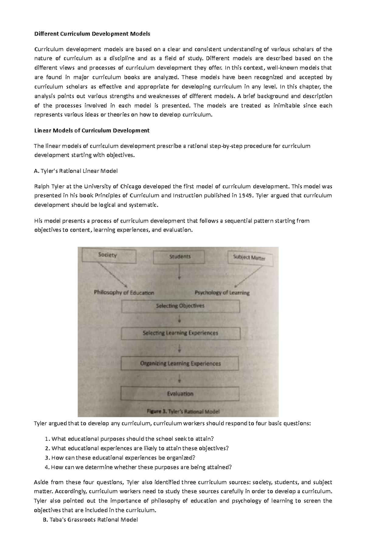 Different Curriculum Development Models - Different Curriculum ...