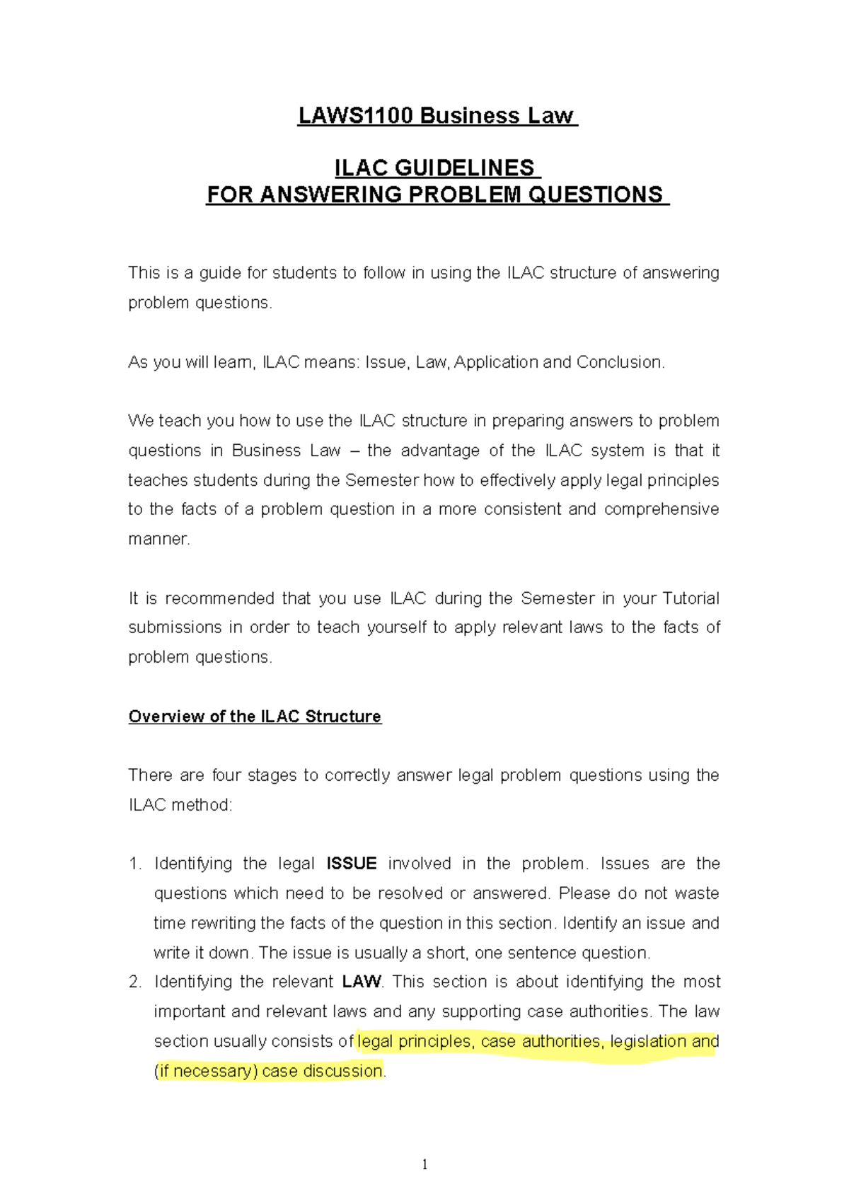 Exam January 2014, questions - LAWS1100 Business Law ILAC GUIDELINES ...