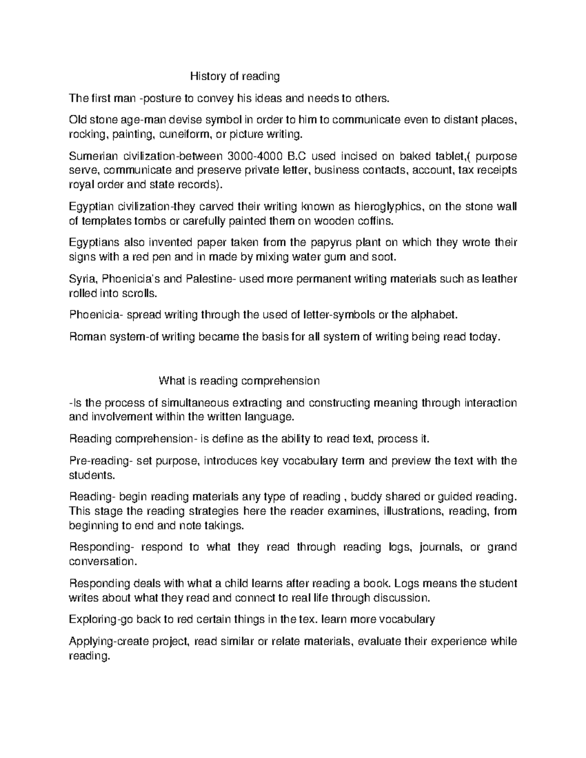 History of reading 030452 - History of reading The first man -posture ...