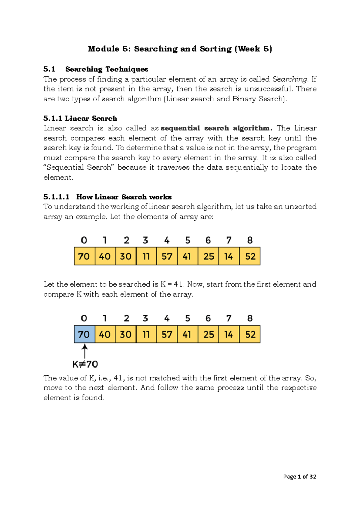 Module 5 - Sorting and Searching - Module 5: Searching and Sorting (Week 5 ) 5 Searching ...