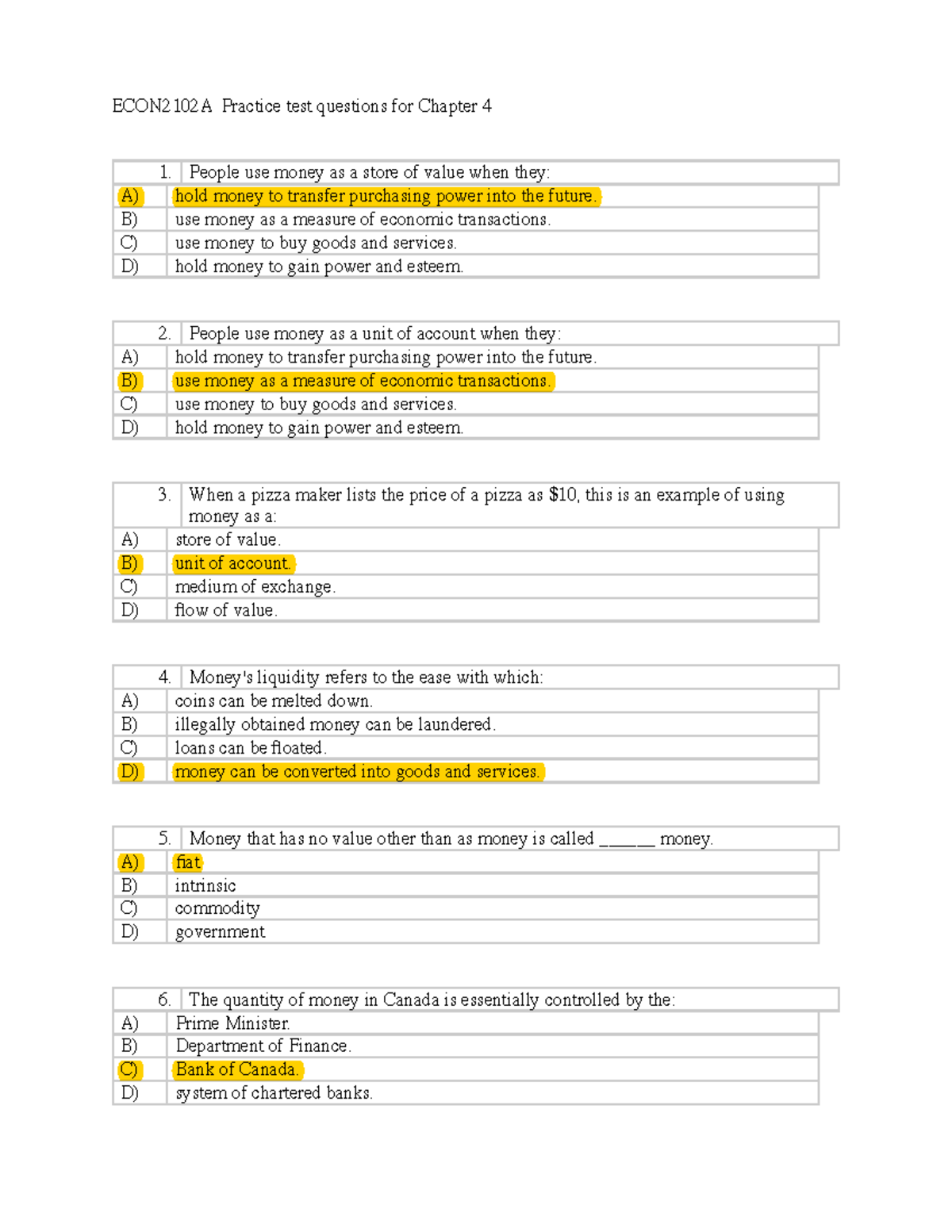 Chapter 4 and 5 - ECON2102A Practice test questions for Chapter 4 ...