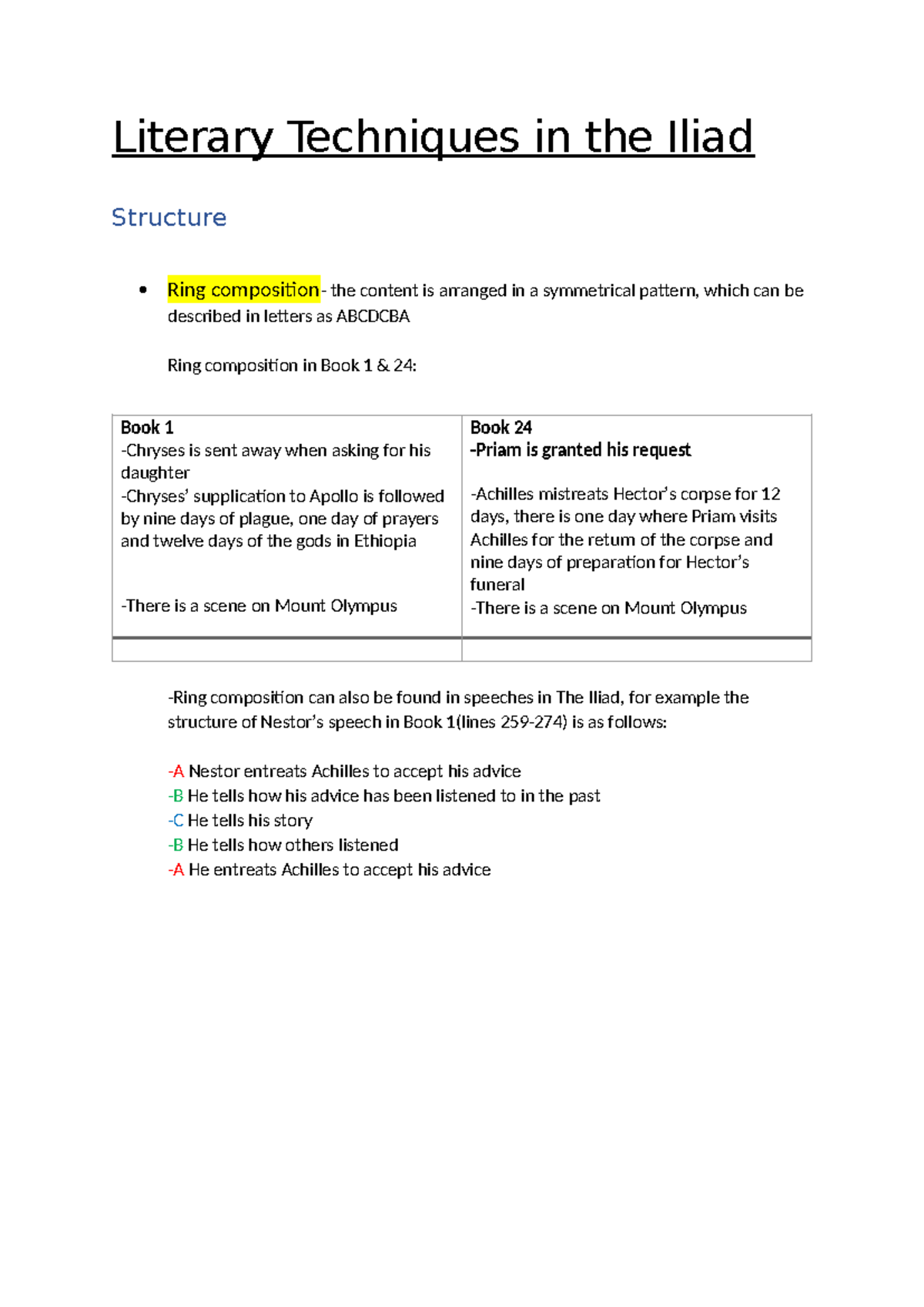 Literary Techniques in the Iliad - Literary Techniques in the Iliad ...