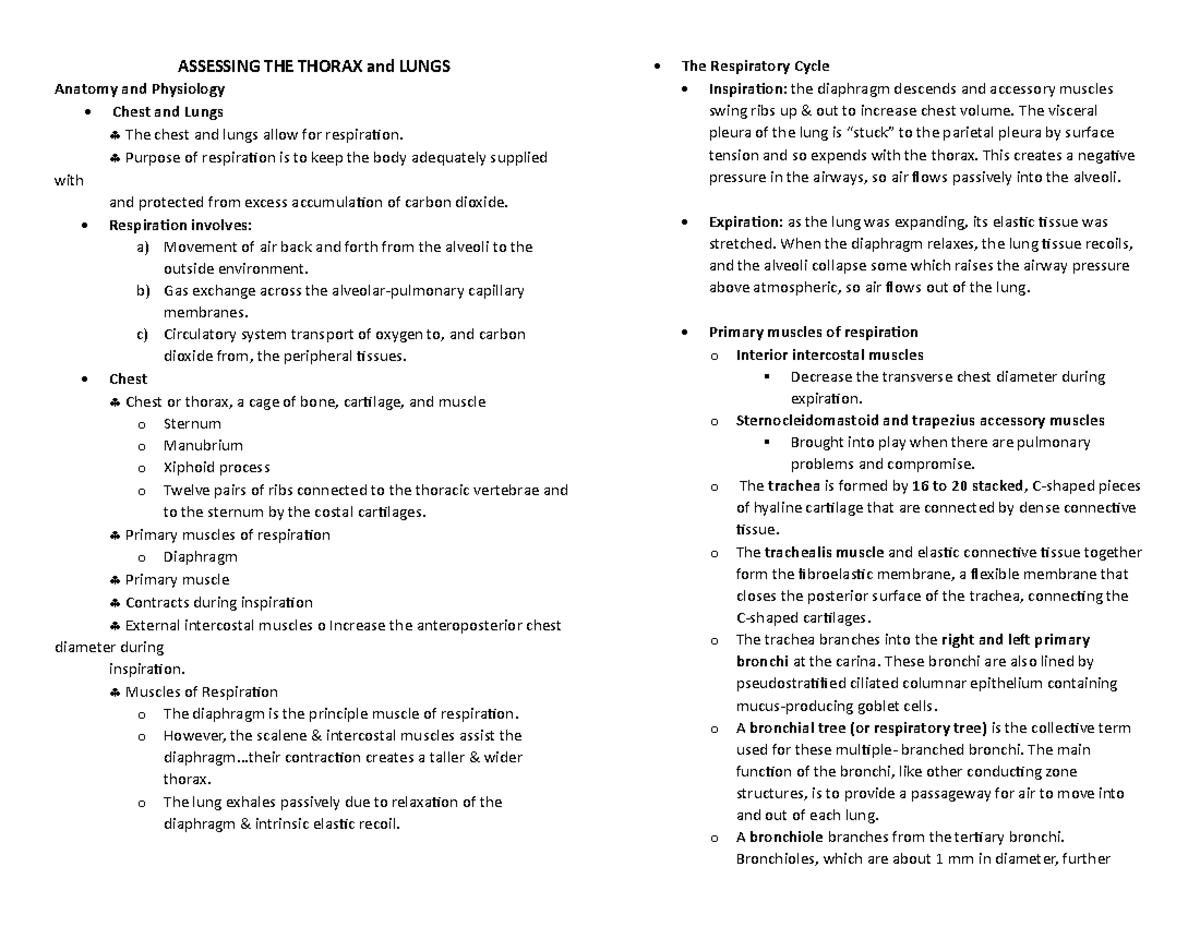 Reviewer-in-haaa - ASSESSING THE THORAX and LUNGS Anatomy and ...