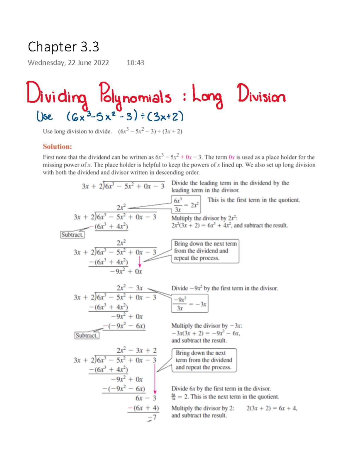 Chapter 3 - Dividing Polynomials: Long Division, Dividing Polynomials ...