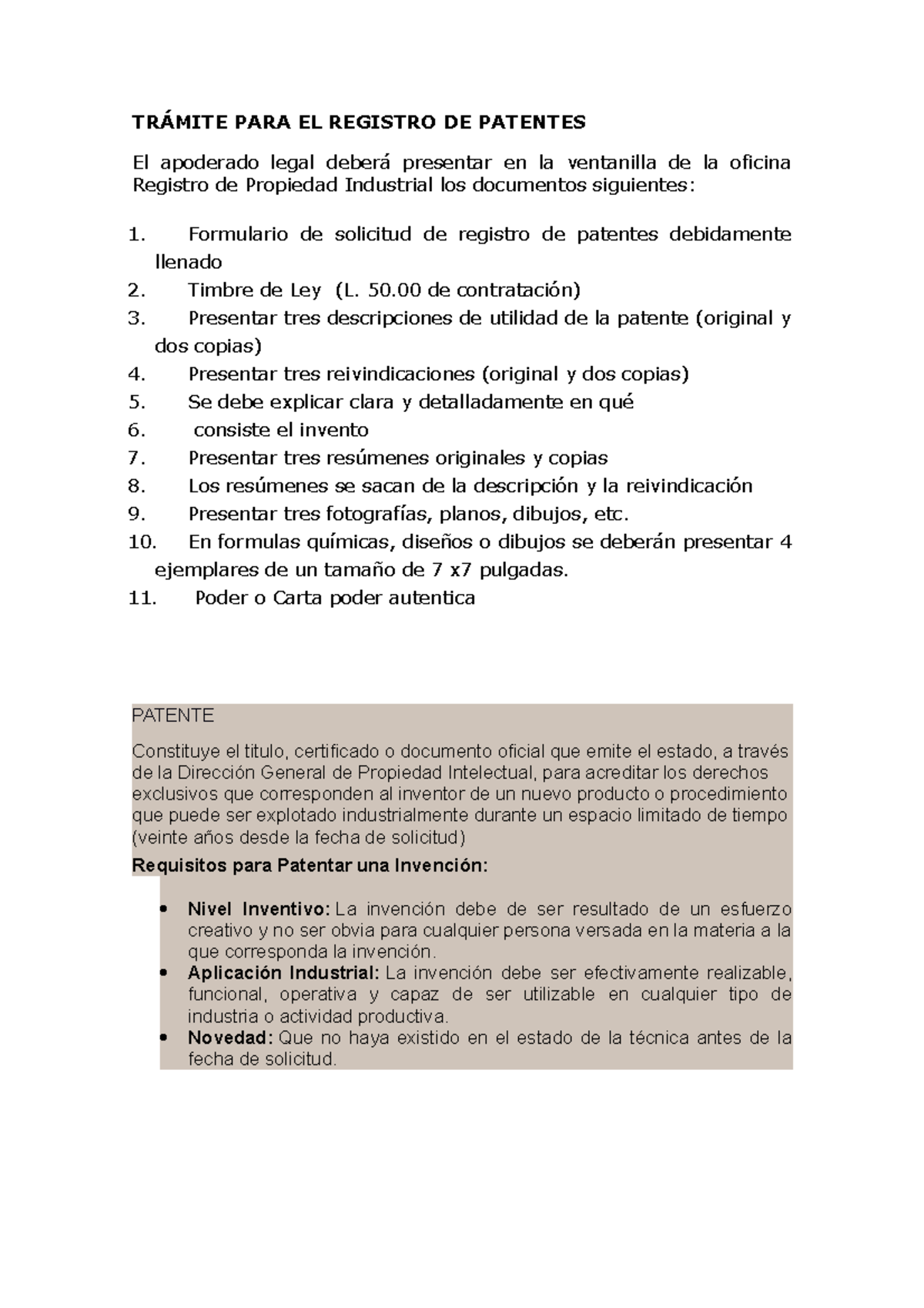 Trámite PARA EL Registro DE Patentes - TRÁMITE PARA EL REGISTRO DE ...