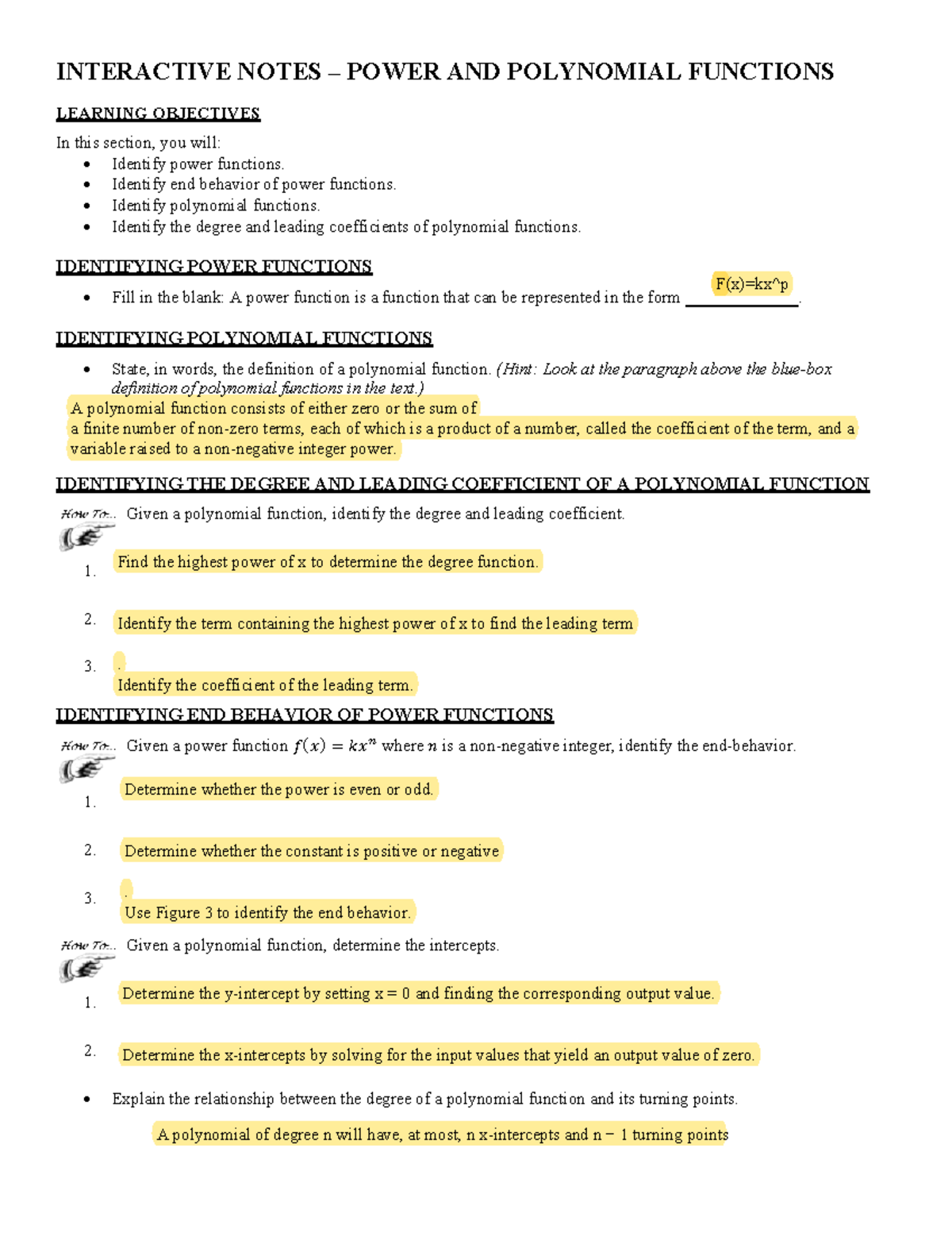 Module 10 Notes MAT 1053 Power and Polynomial Functions - INTERACTIVE ...