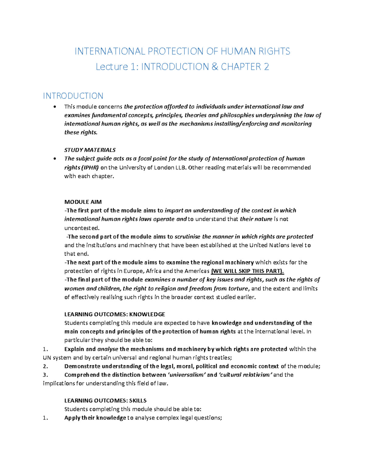 International Protection of Human Rights Chapter 2 - INTERNATIONAL ...