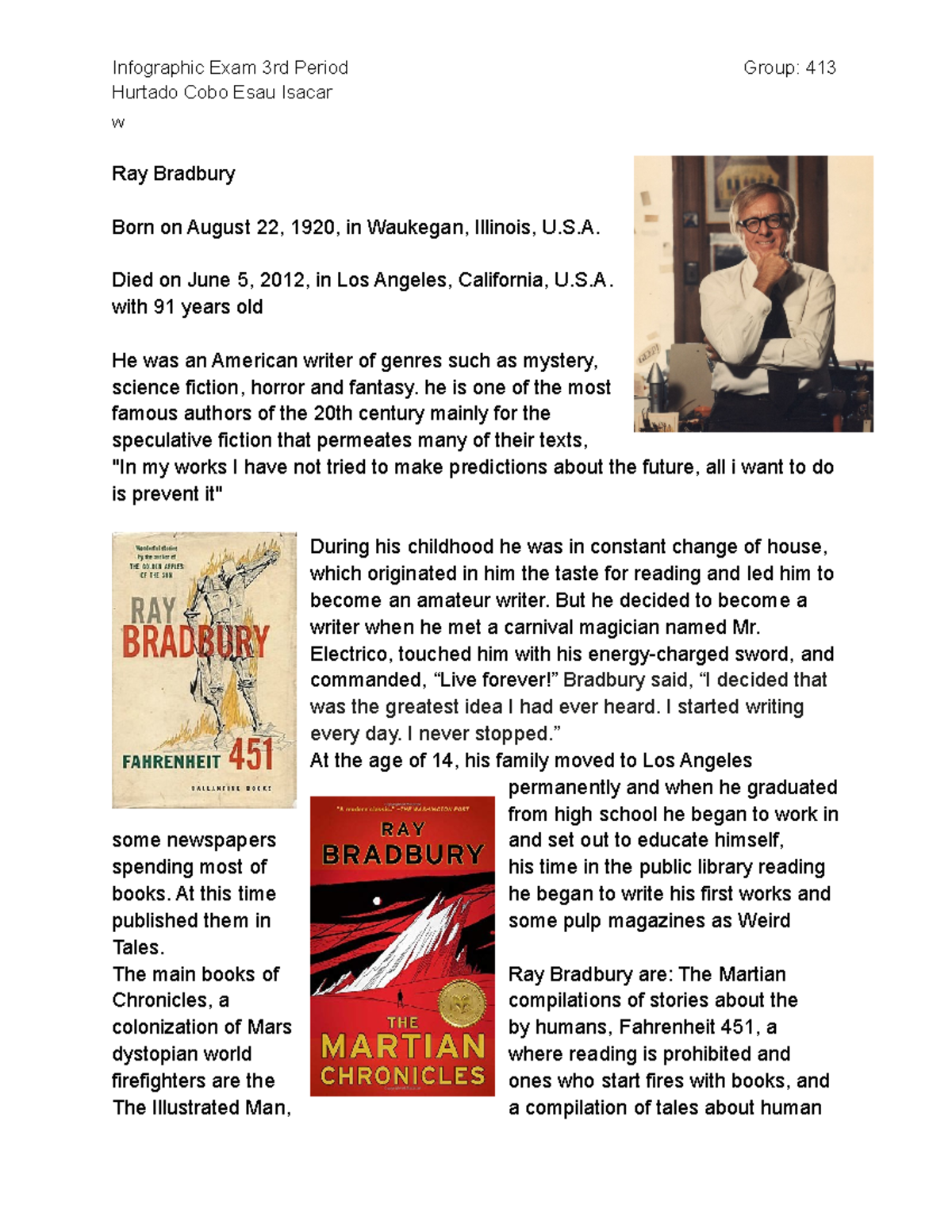 Biografía en inglés de Ray Bradbury - Infographic Exam 3rd Period Group ...