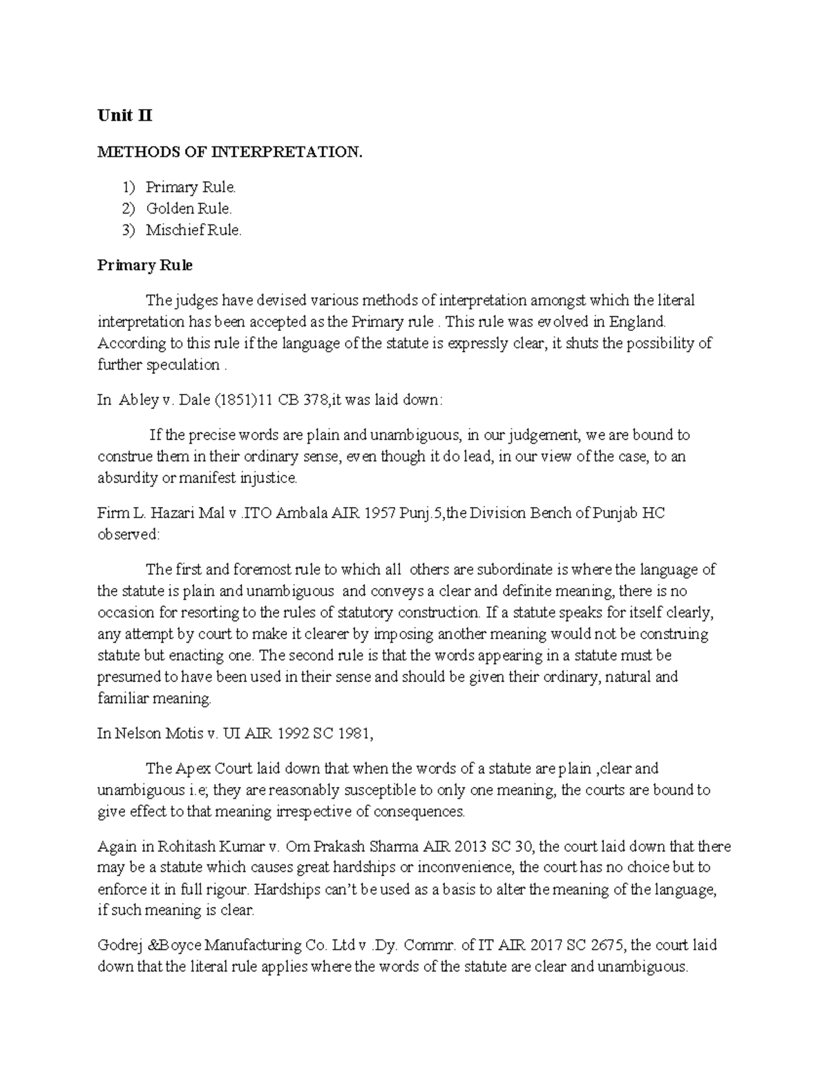 Interpretation UNIT II - Unit II METHODS OF INTERPRETATION. Primary ...