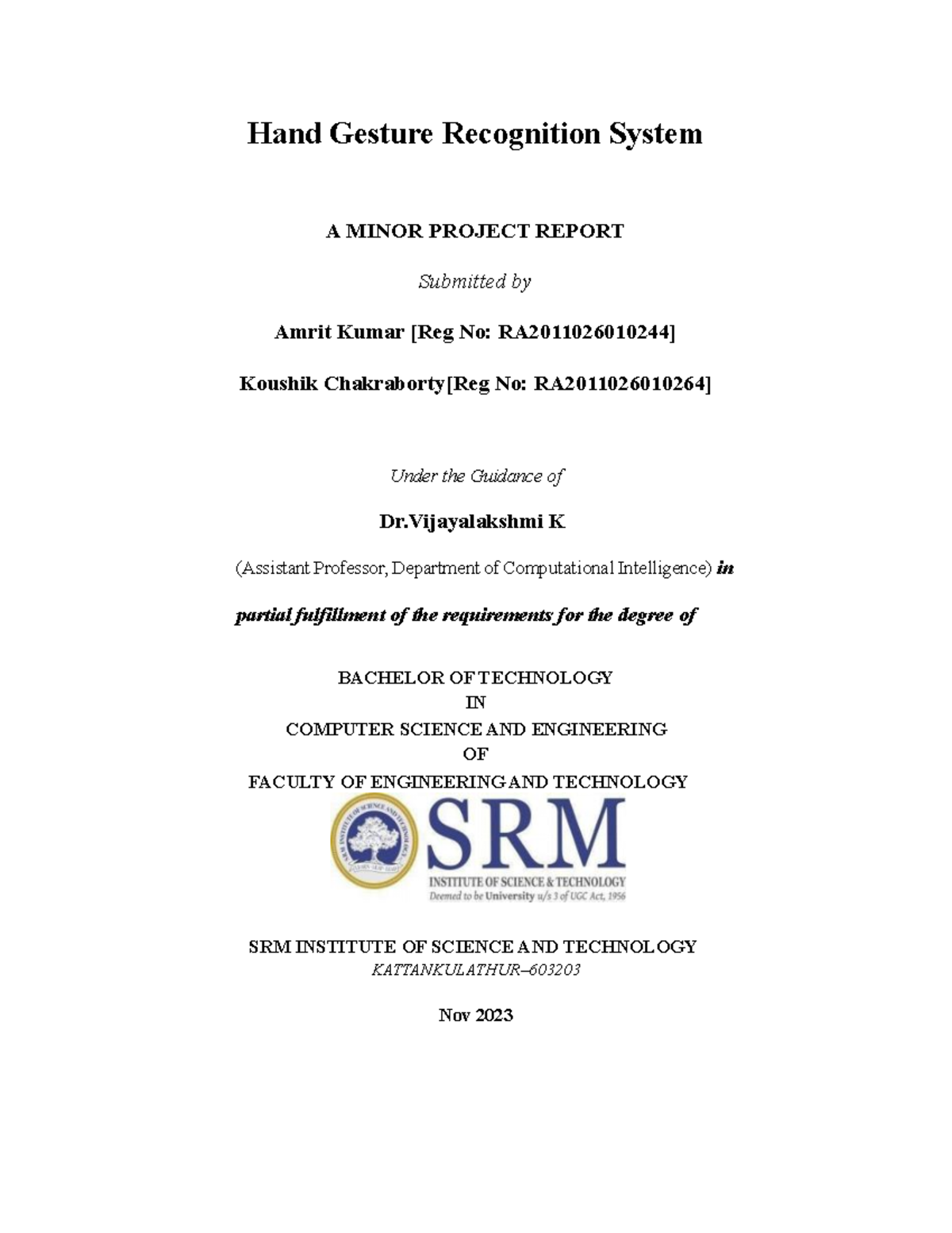 2023 Minor project edited 3 - Hand Gesture Recognition System A MINOR ...