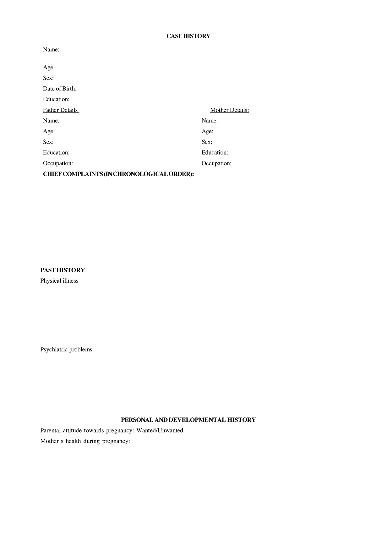 Child CASE History Taking (1) - CASE HISTORY Name: Age: Sex: Date of ...