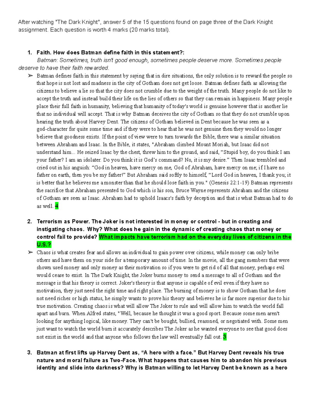 Film Assignment for The Dark Knight - After watching "The Dark Knight ...