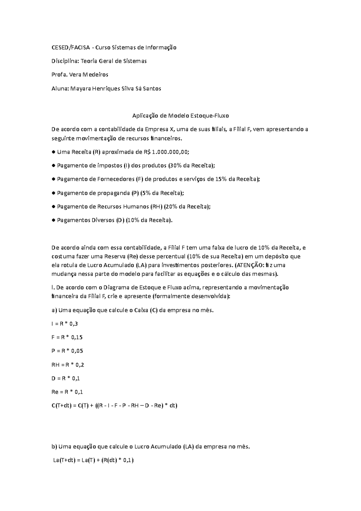 Estoque Fluxo Mayara Henriques - CESED/FACISA - Curso Sistemas de ...