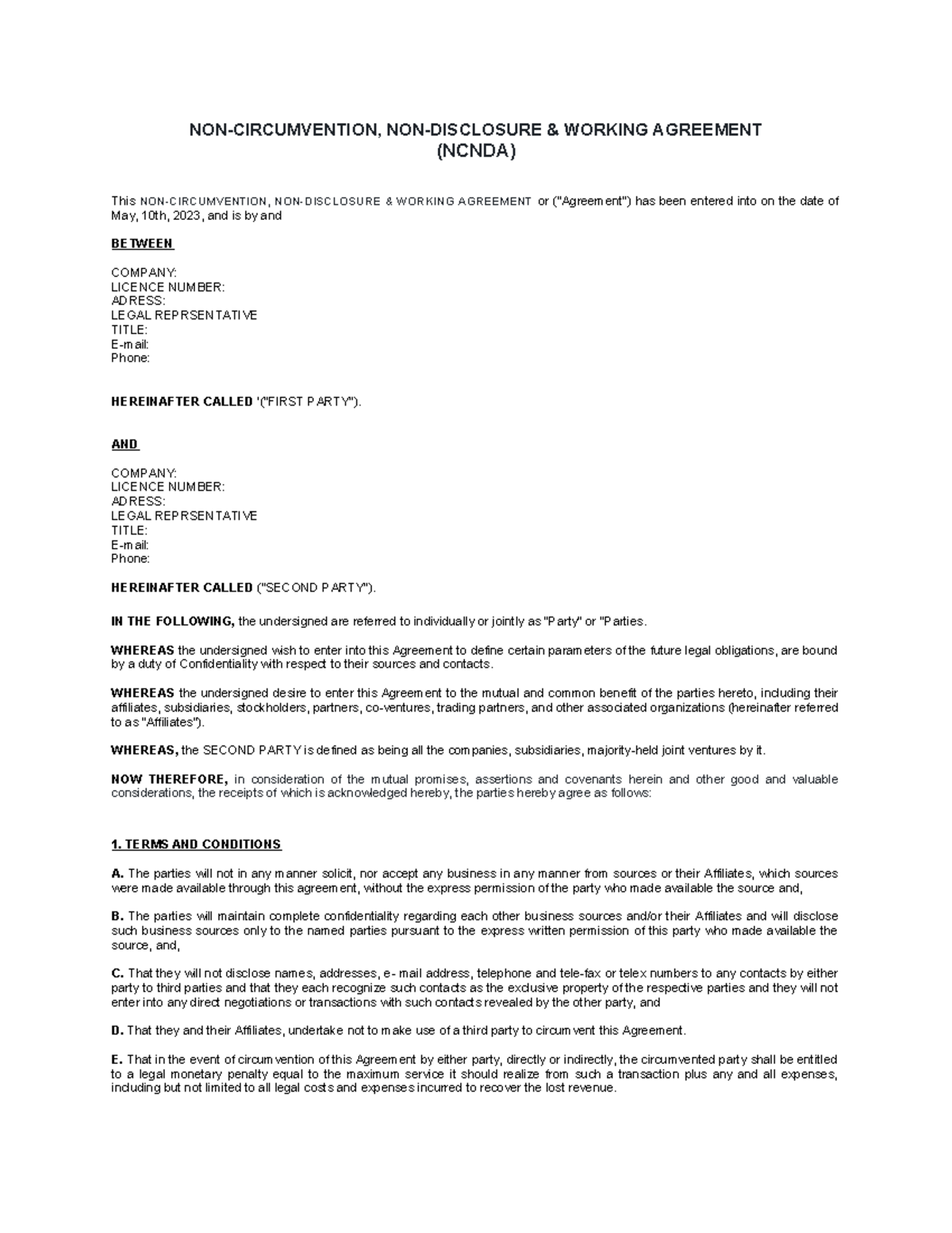 Simplified NCNDA Draft - NON-CIRCUMVENTION, NON-DISCLOSURE & WORKING ...
