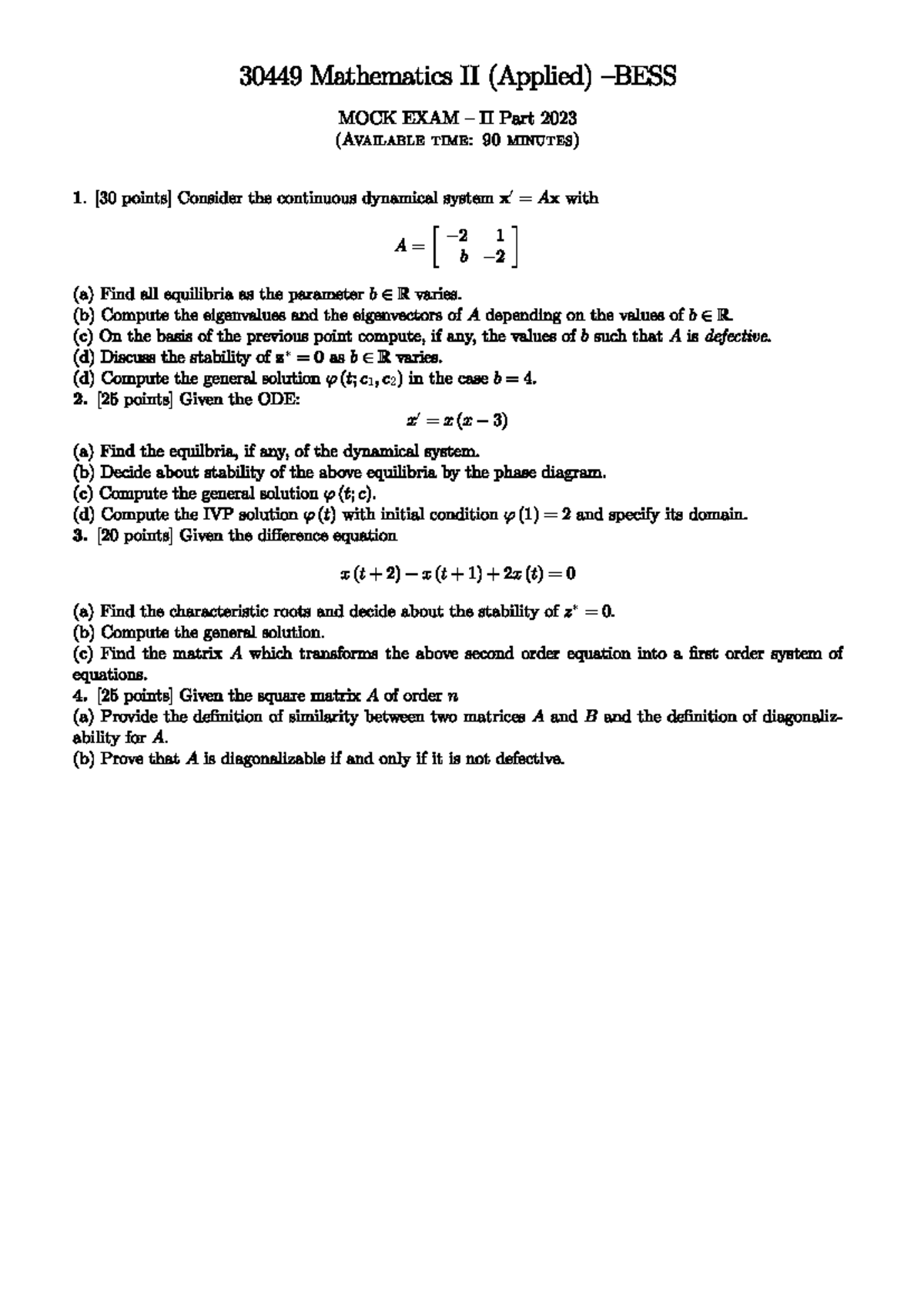 BESS Mock Exam 2023 - 30449 Mathematics IT (Applied) MOCK EXAM II Part ...