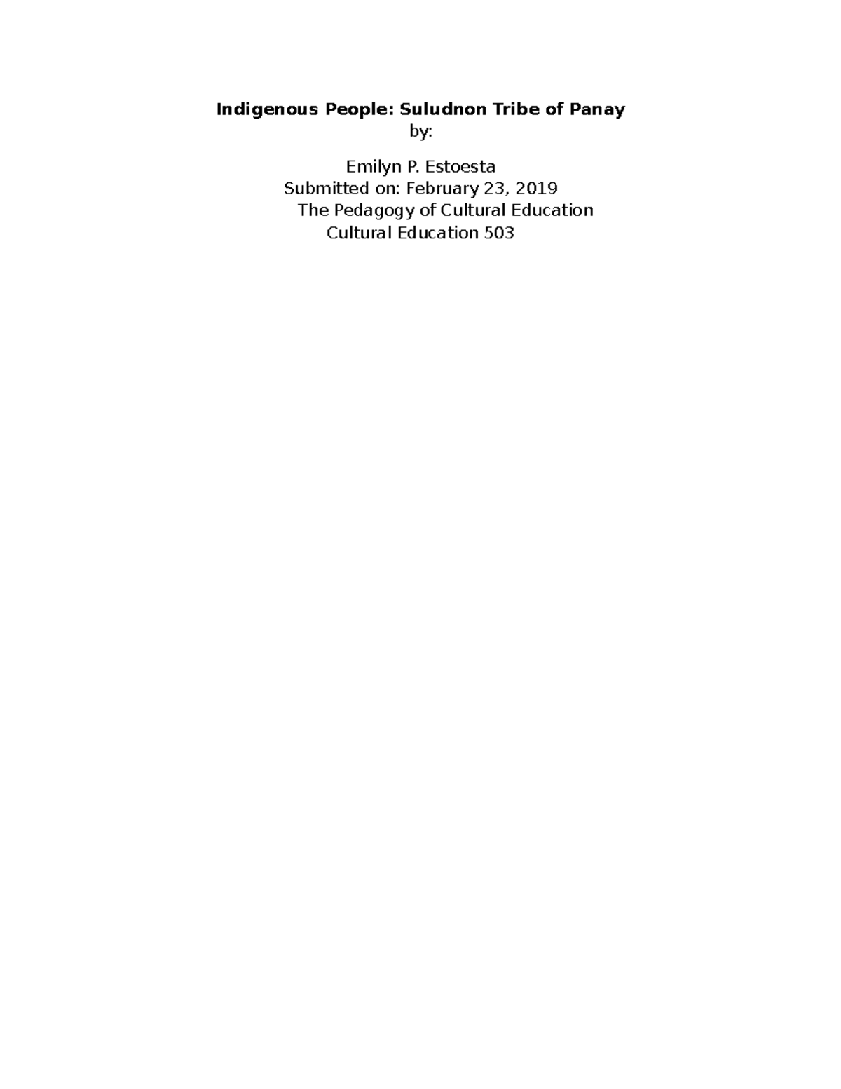 Cul ed - practice for review - Indigenous People: Suludnon Tribe of ...