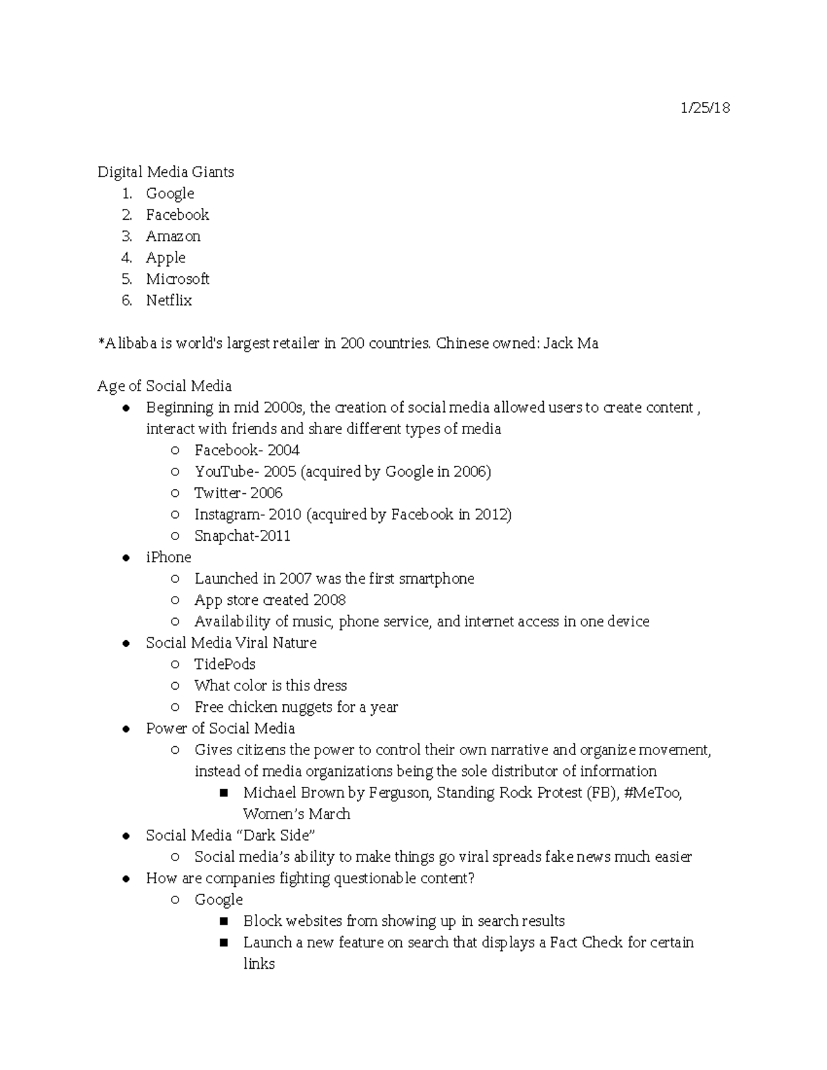 Chapter 2 - lecture notes - 1/25/ Digital Media Giants 1. Google 2 ...