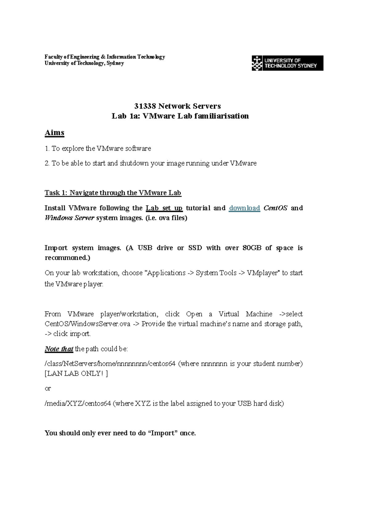 Lab 1a - Lab1 - Faculty of Engineering & Information Technology University of Technology, Sydney ...