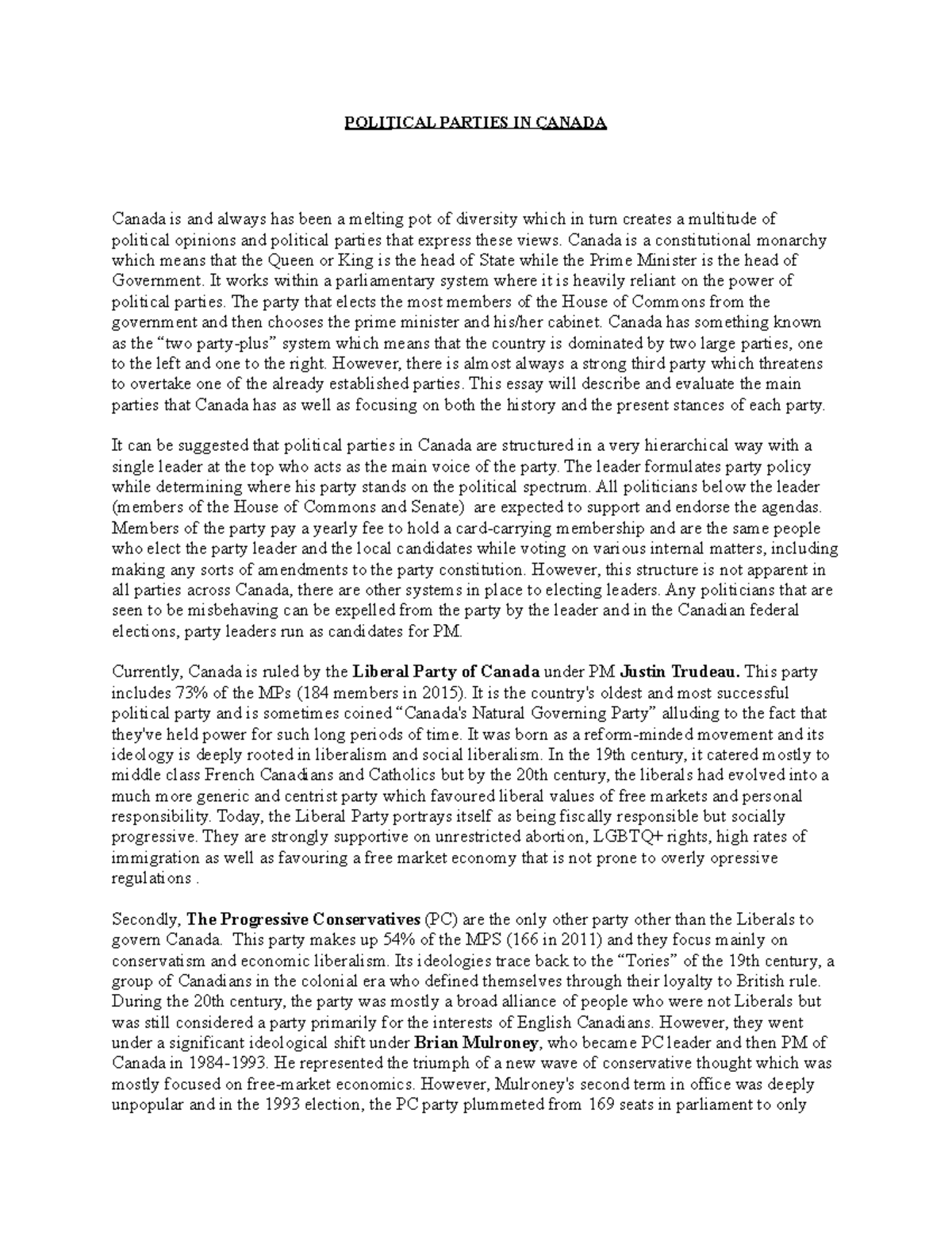 Political Parties IN Canada - POLITICAL PARTIES IN CANADA MINAHIL HATMI ...