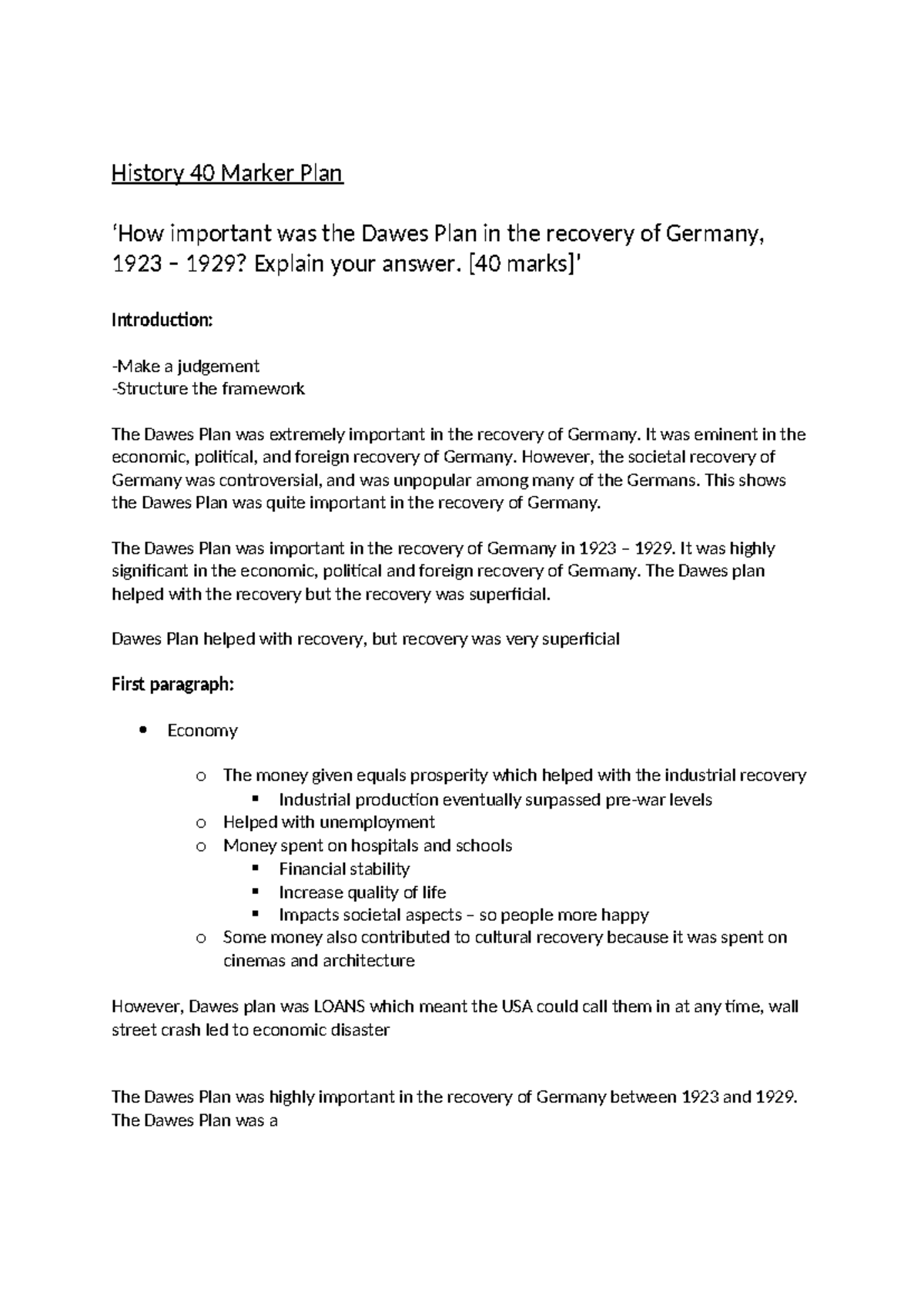 History 40 Marker Plan - History 40 Marker Plan ‘How important was the ...