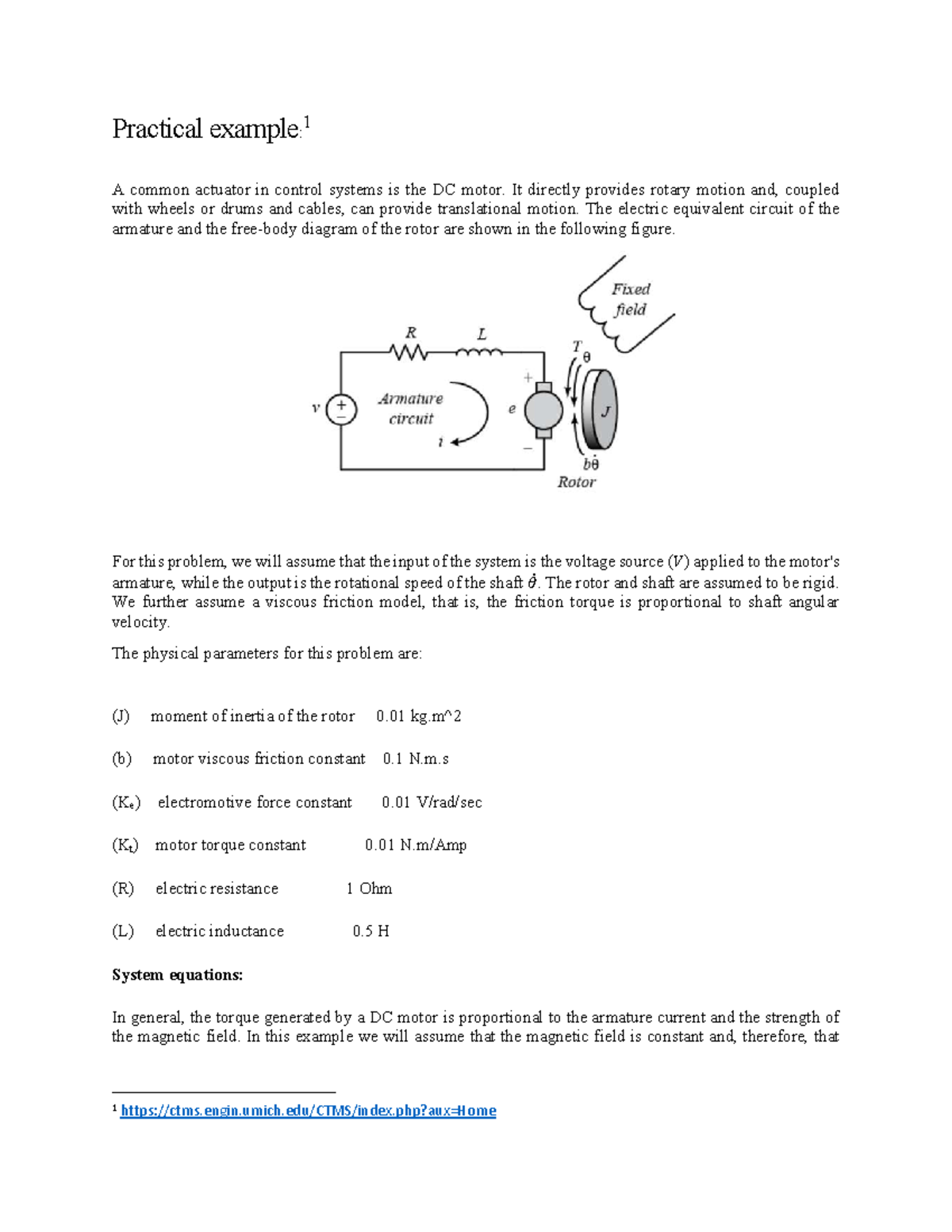 DC motor modeling and controller design 1 - Practical example: 1 A ...
