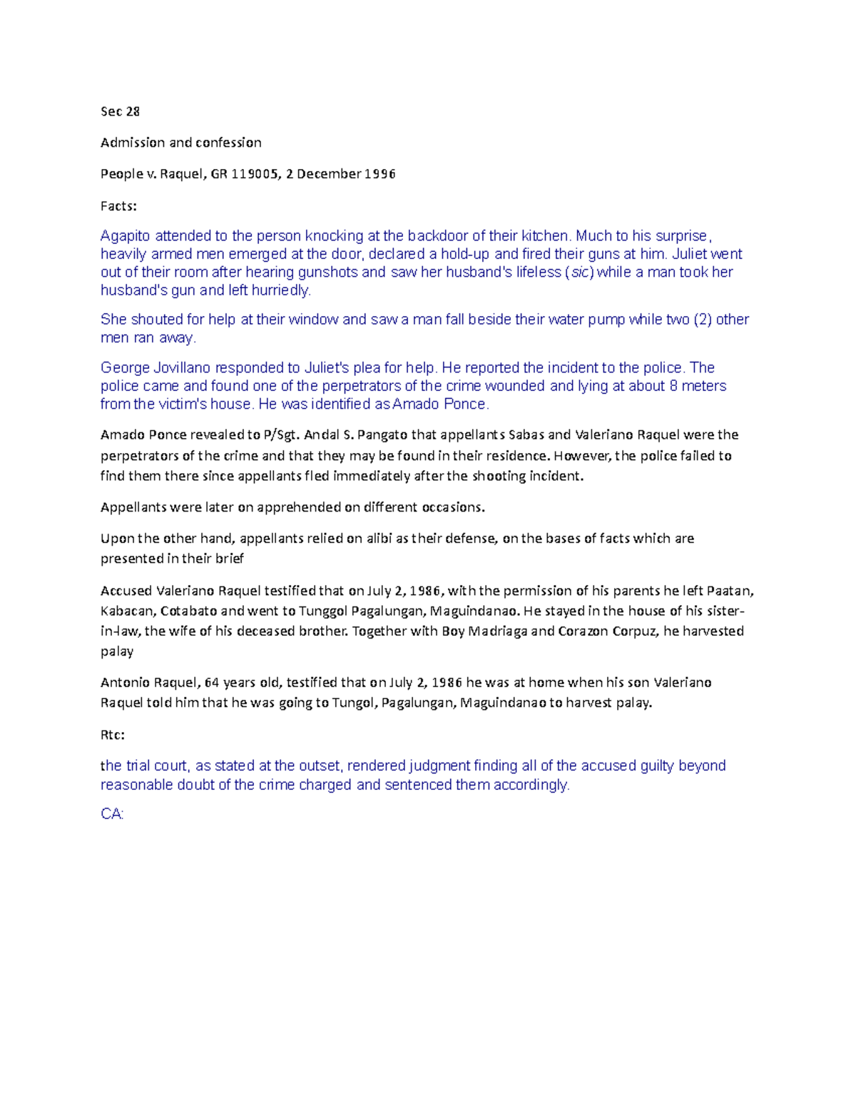 Digest - evid - Sec 28 Admission and confession People v. Raquel, GR 119005, 2 December 1996 ...
