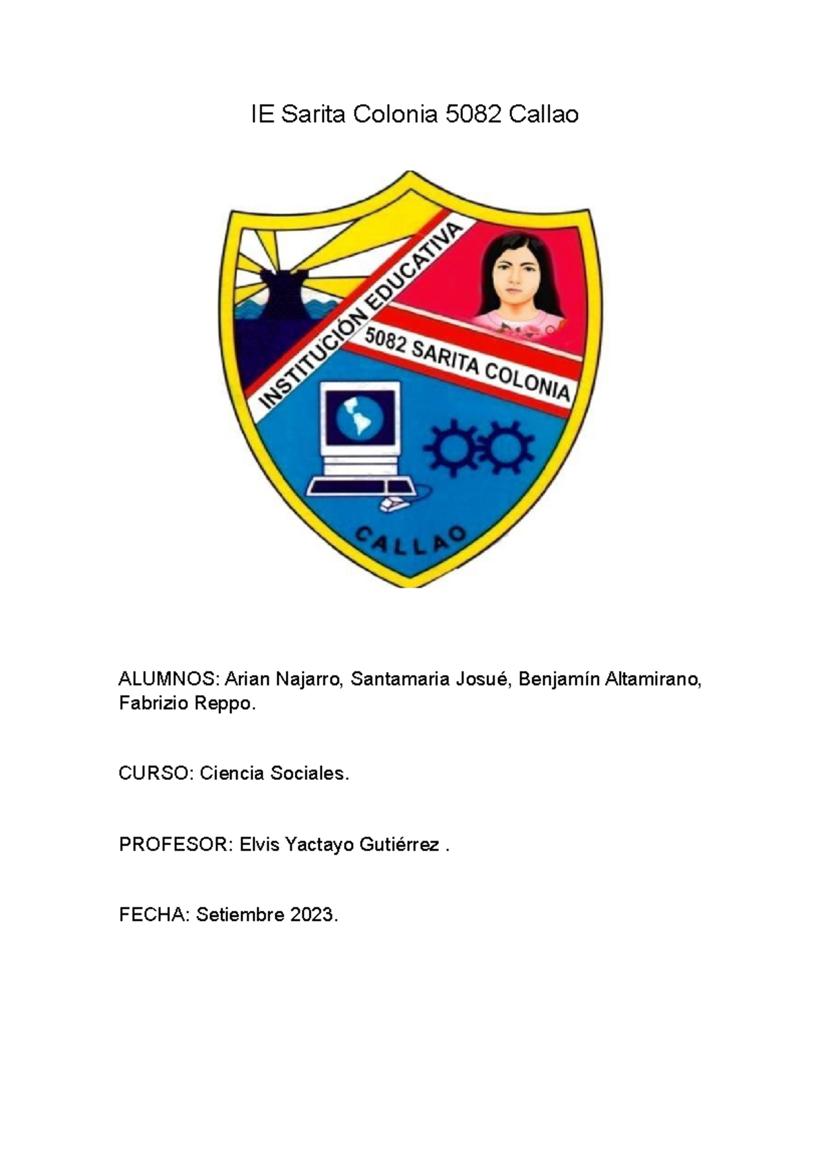 Sernanp Ensayo - IE Sarita Colonia 5082 Callao ALUMNOS: Arian Najarro ...