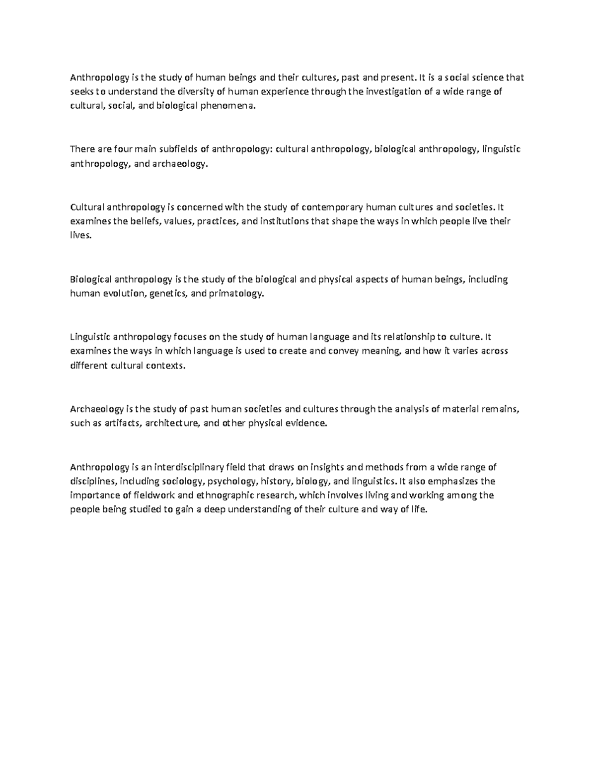 Anthro - Anthropology is the study of human beings and their cultures ...