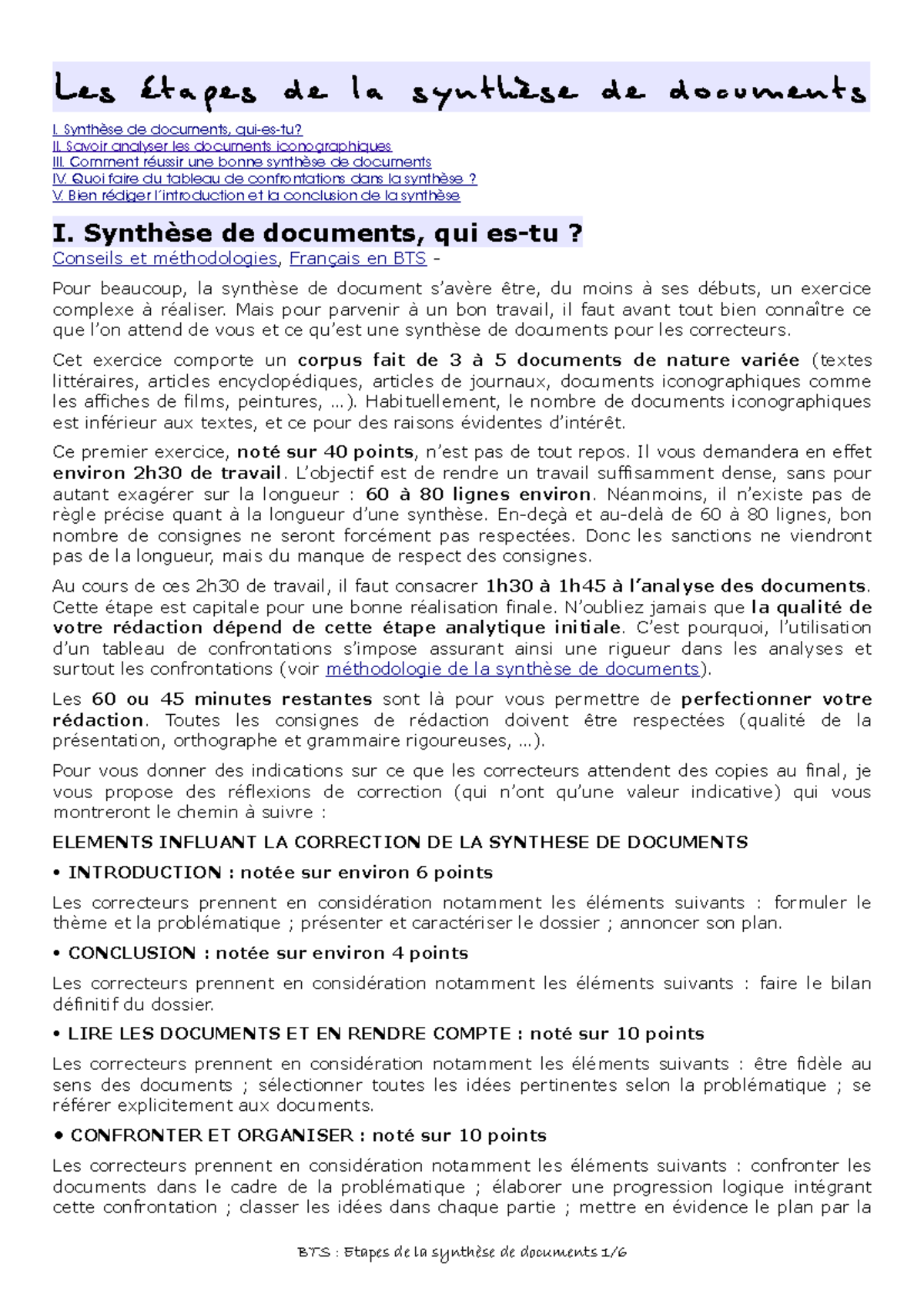 etapes_synthese - Les étapes de la synthèse de documents I. Synthèse de ...