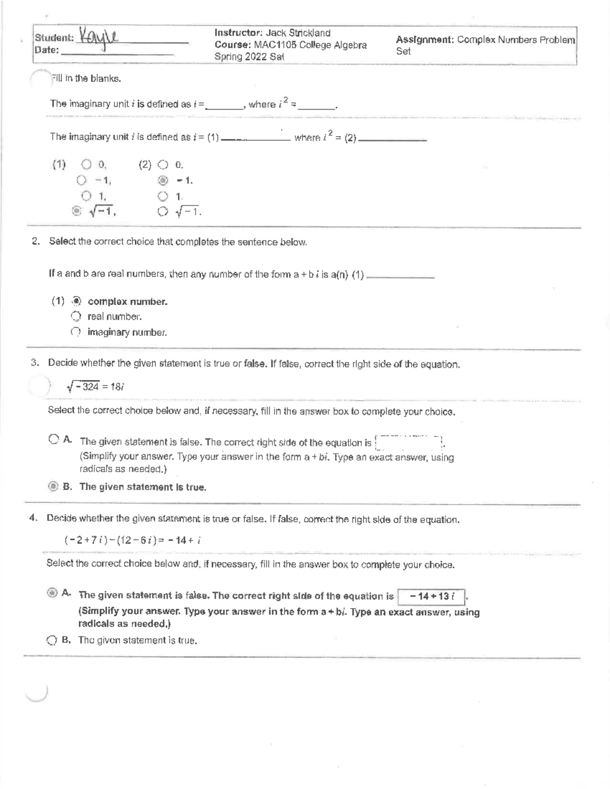 MAC1105 Complex Numbers Problem Set - MAC 1105 - Studocu