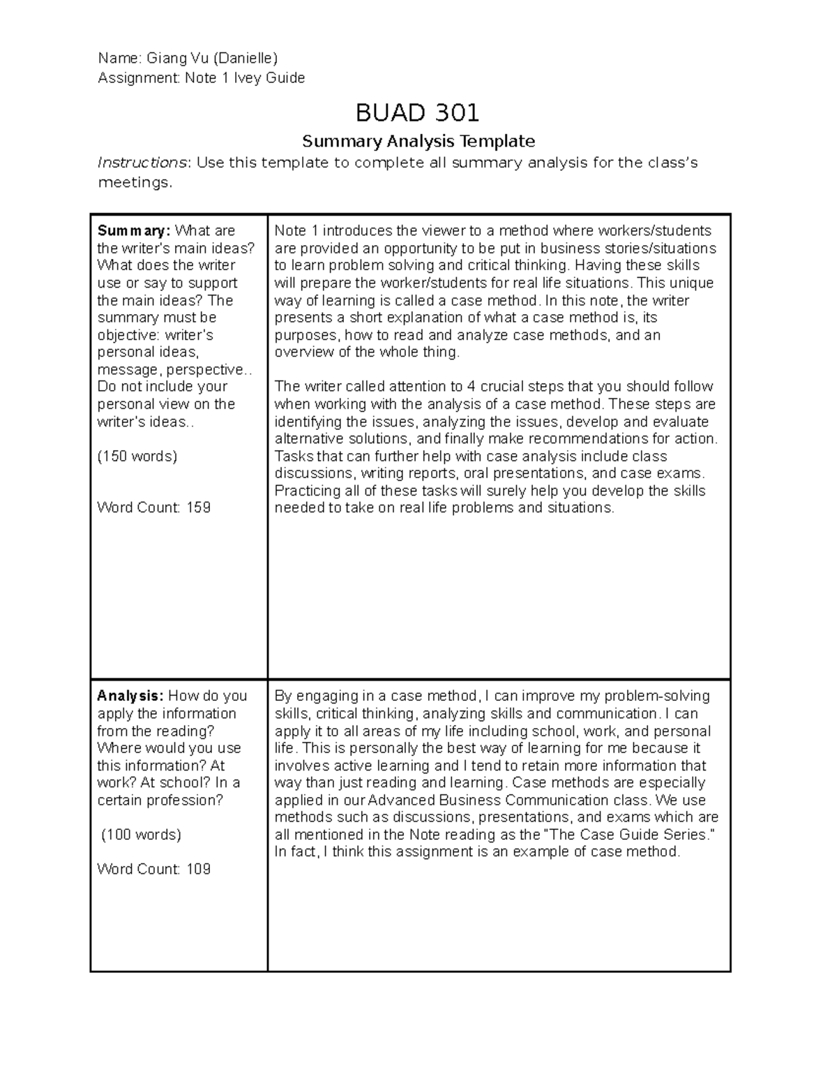 Note 1 Ivey Guide - case study - Name: Giang Vu (Danielle) Assignment ...