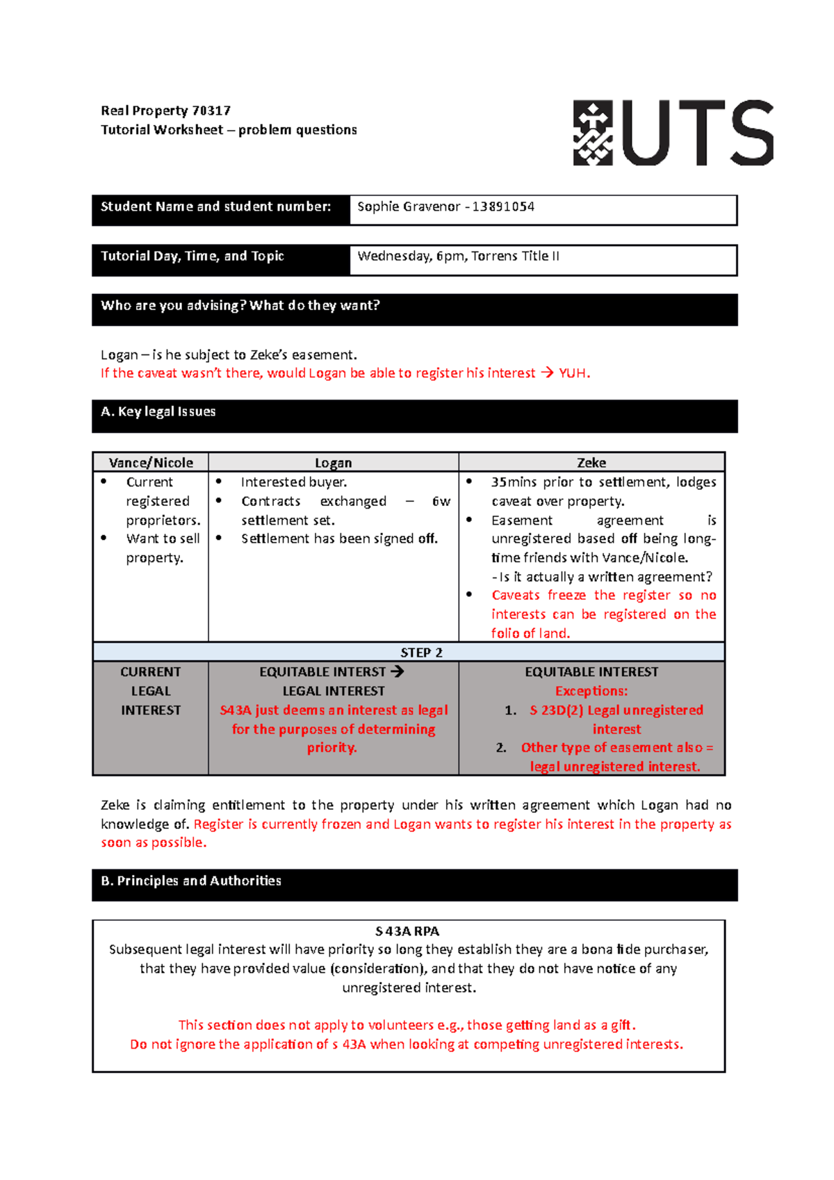 Tutorial 2 Pre-Preparation Worksheet 2022-1 - Real Property 70317 ...