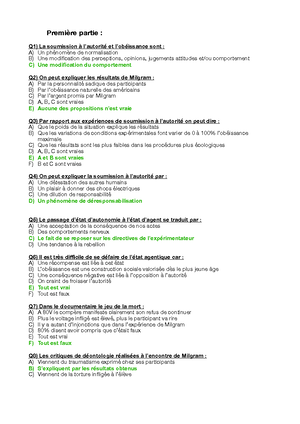 Annales Corrections QCM L1 2021-22 Session 1 PSY SOC - CARLONE SESSION 1 ANNEE : 2021/ SEMESTRE ...