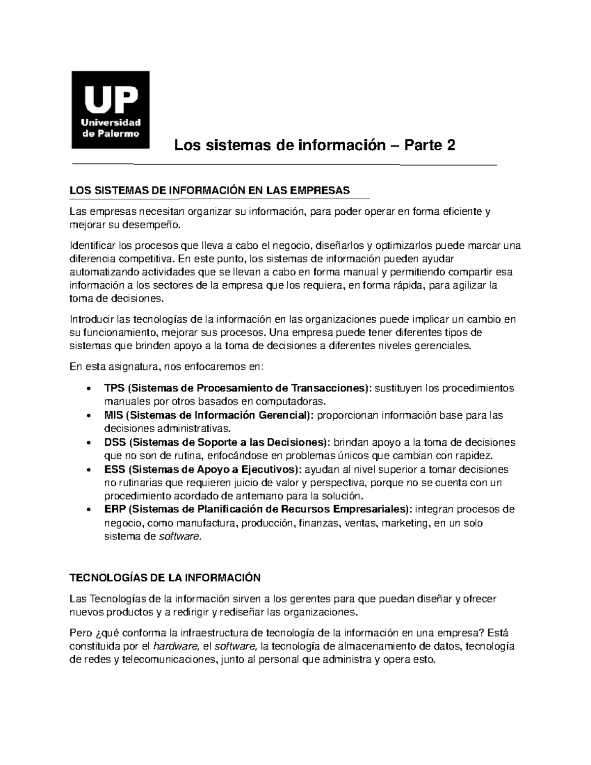 Apunte Módulo 10 Sistemas de información - parte 2 - Los sistemas de información – Parte 2 LOS ...