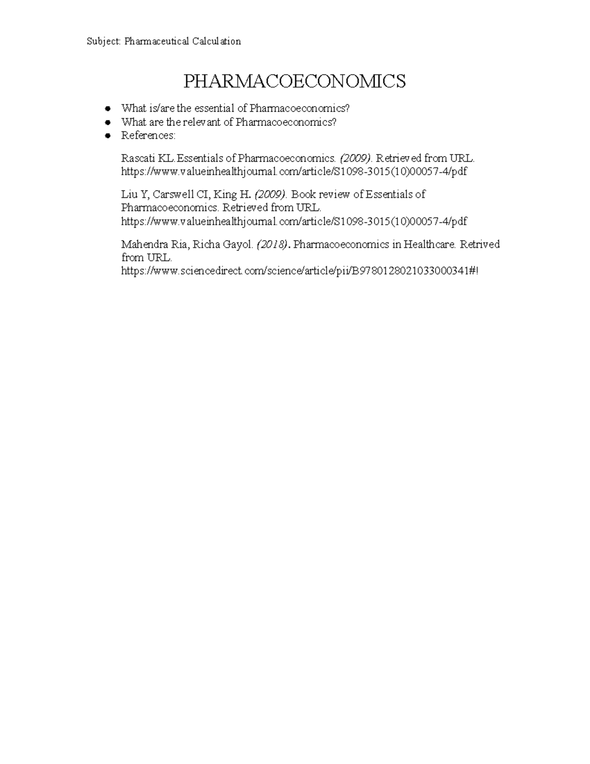 Pharmaceutical Calculation-Finals Project - Subject: Pharmaceutical ...