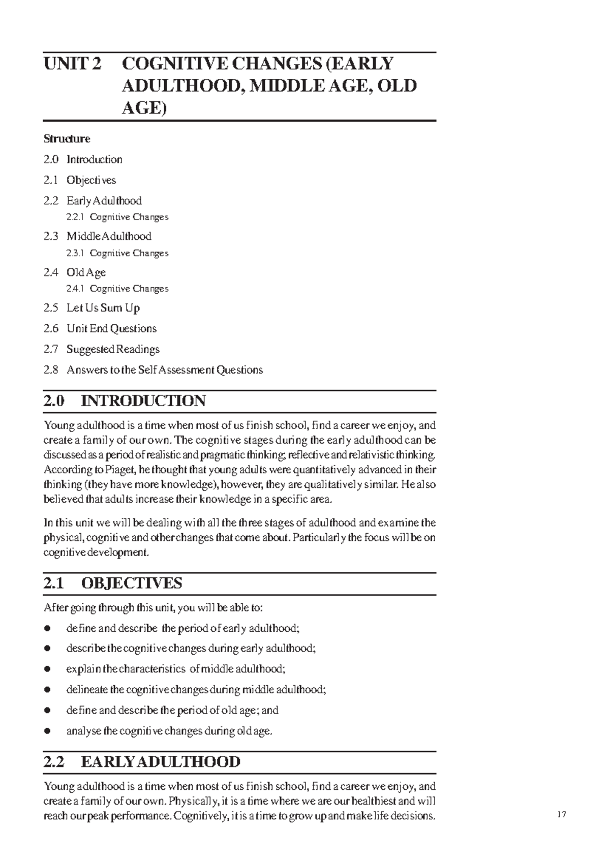 Unit-2 - Abc - 1 7 UNIT 2 COGNITIVE CHANGES (EARLY ADULTHOOD, MIDDLE ...