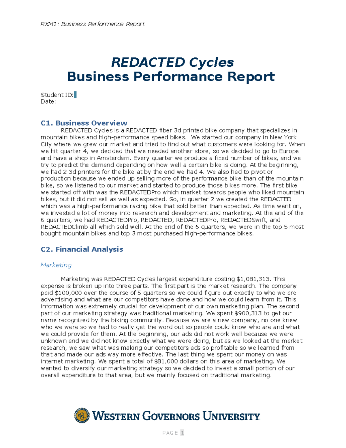 Business Performance Report - RXM1: Business Performance Report ...