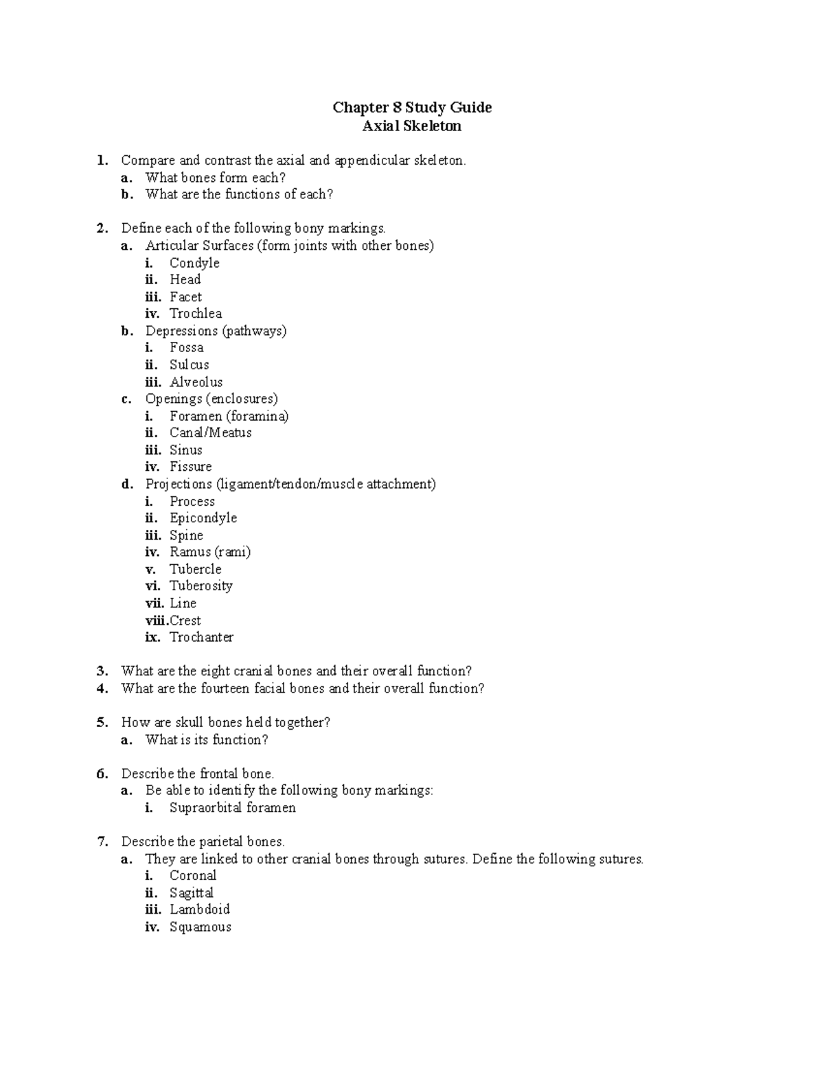 Chapter 8 Study Guide Axial Skeleton - Chapter 8 Study Guide Axial ...