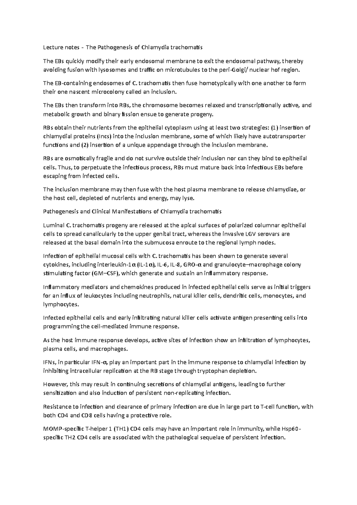 Lecture notes - The Pathogenesis of Chlamydia trachomatis - The EB ...