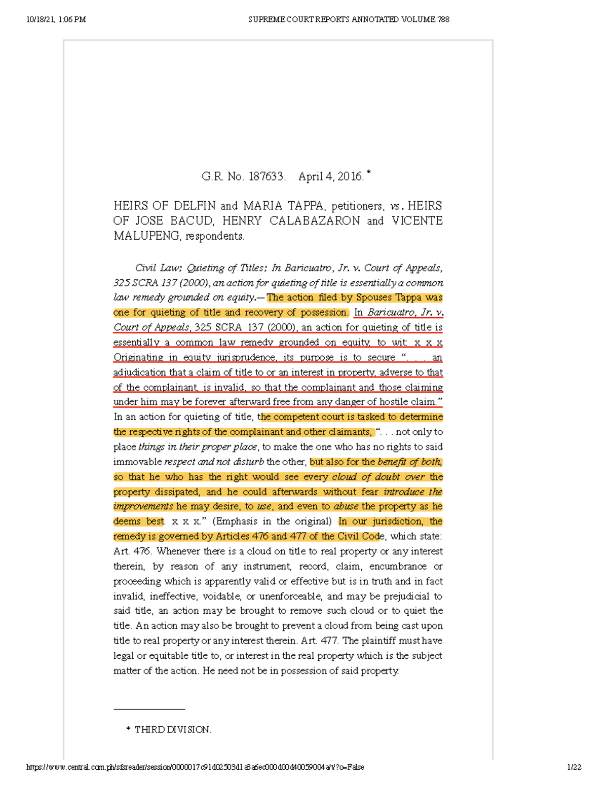 Heirs OF Delfin and Maria Tappa, petitioners, vs. Heirs OF JOSE Bacud ...
