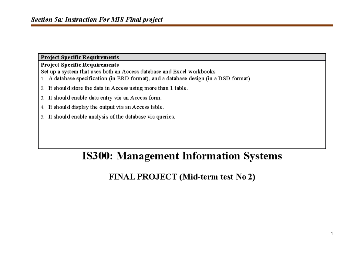 Section 5a Instruction For MIS Final Project Word Format - Section 5a ...